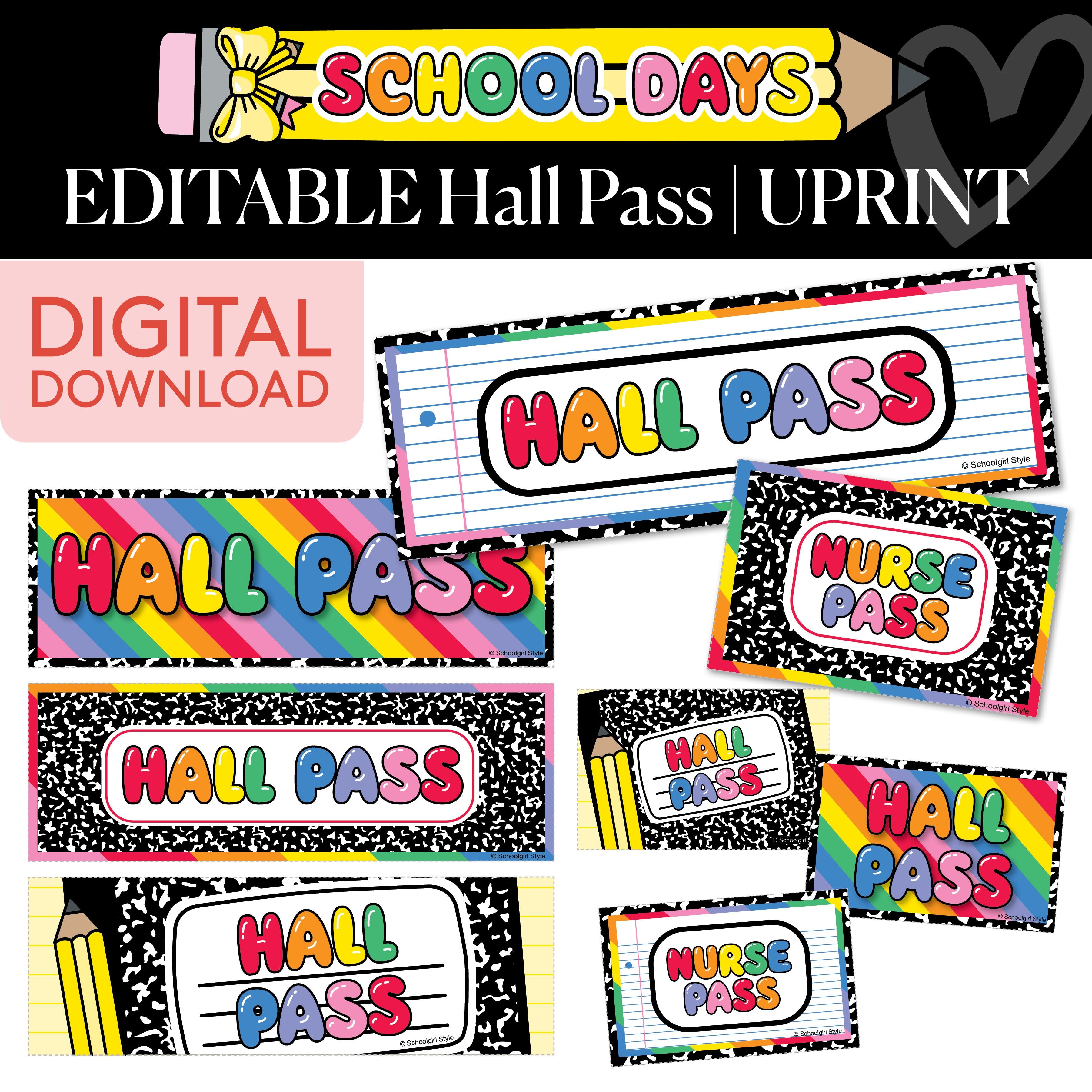 Printable Bright Rainbow Editable Hall Passes | School Days ...