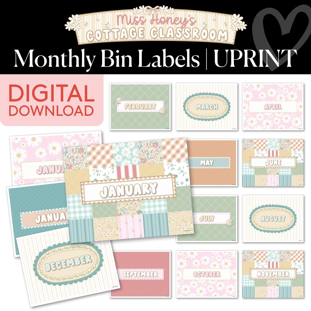 Printable Monthly Bin Labels | Miss Honey's Cottage Classroom ...