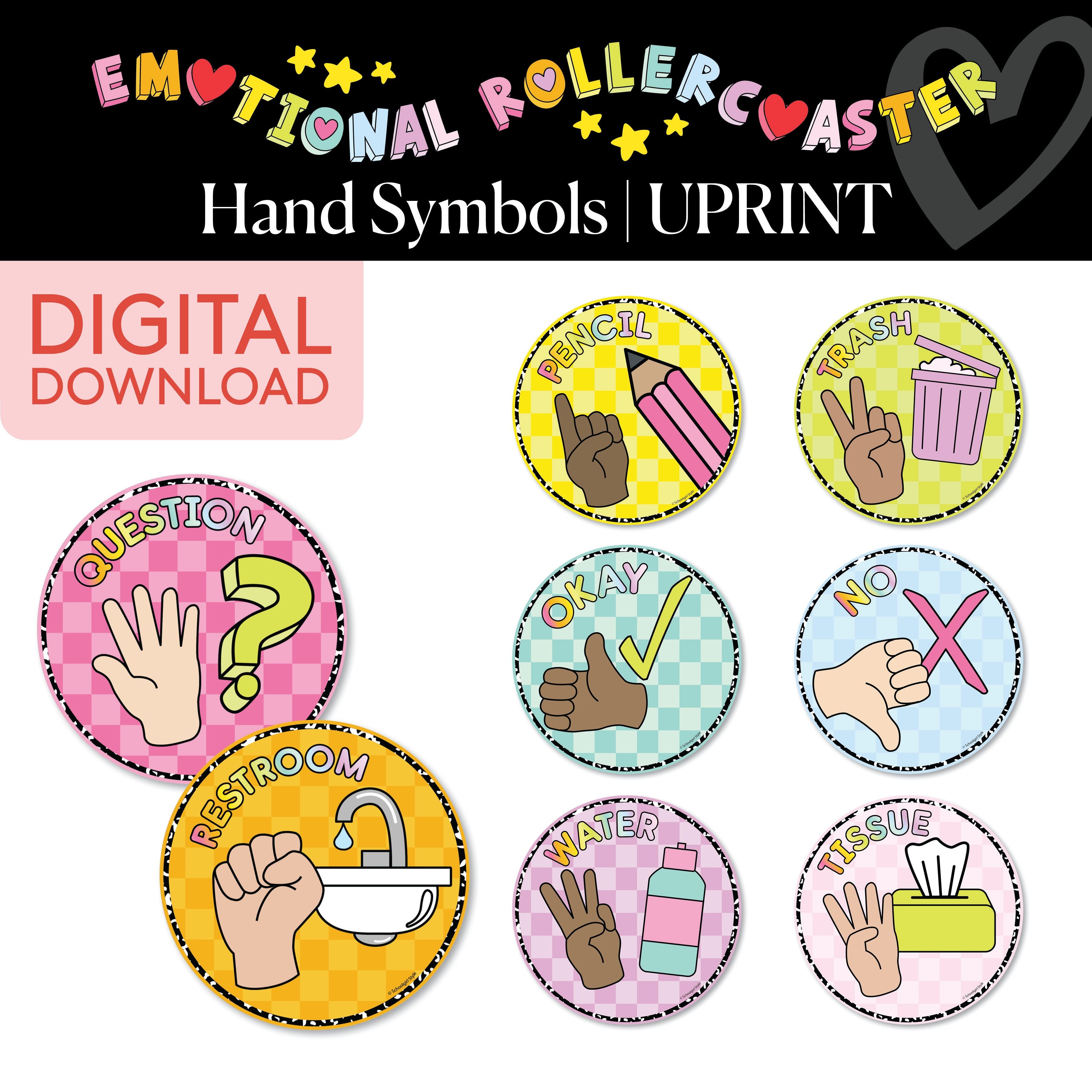 Printable Rainbow Pastel Hand Symbols | Emotional Rollercoaster ...