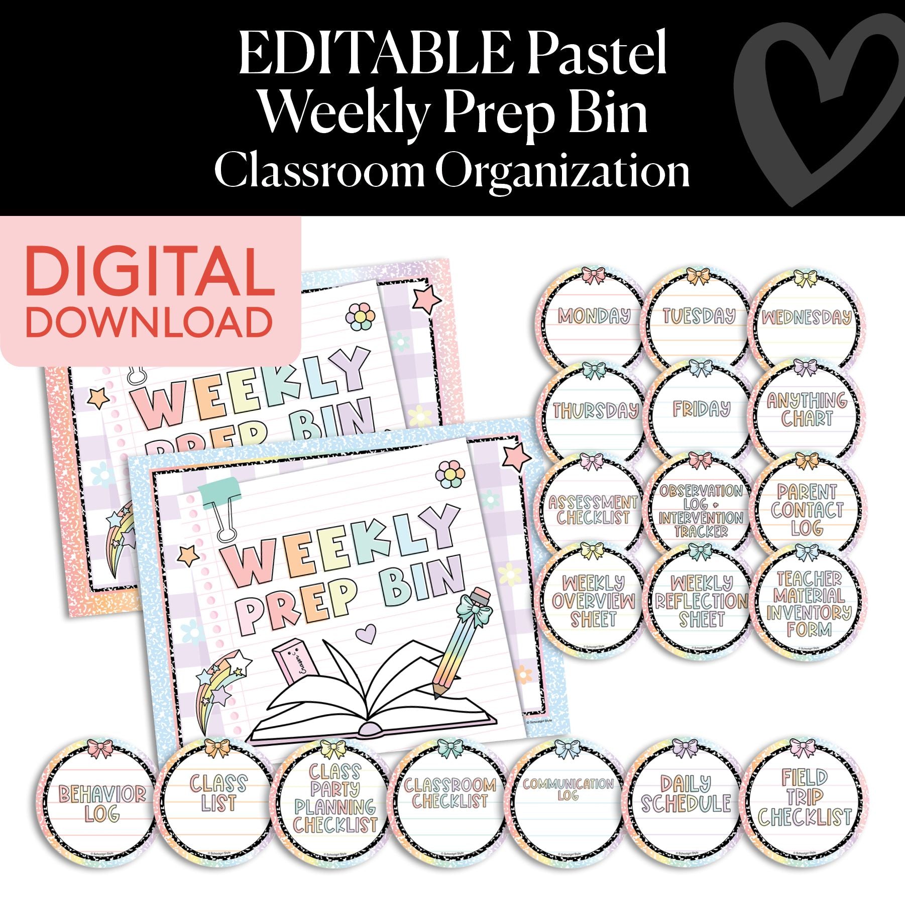 Printable Pastel Weekly Prep Bin – Schoolgirl Style