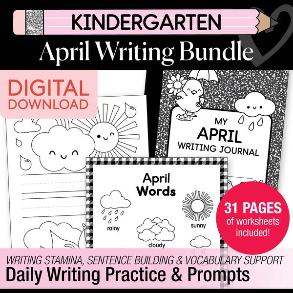 Printable Kindergarten April Writing Bundle – Schoolgirl Style