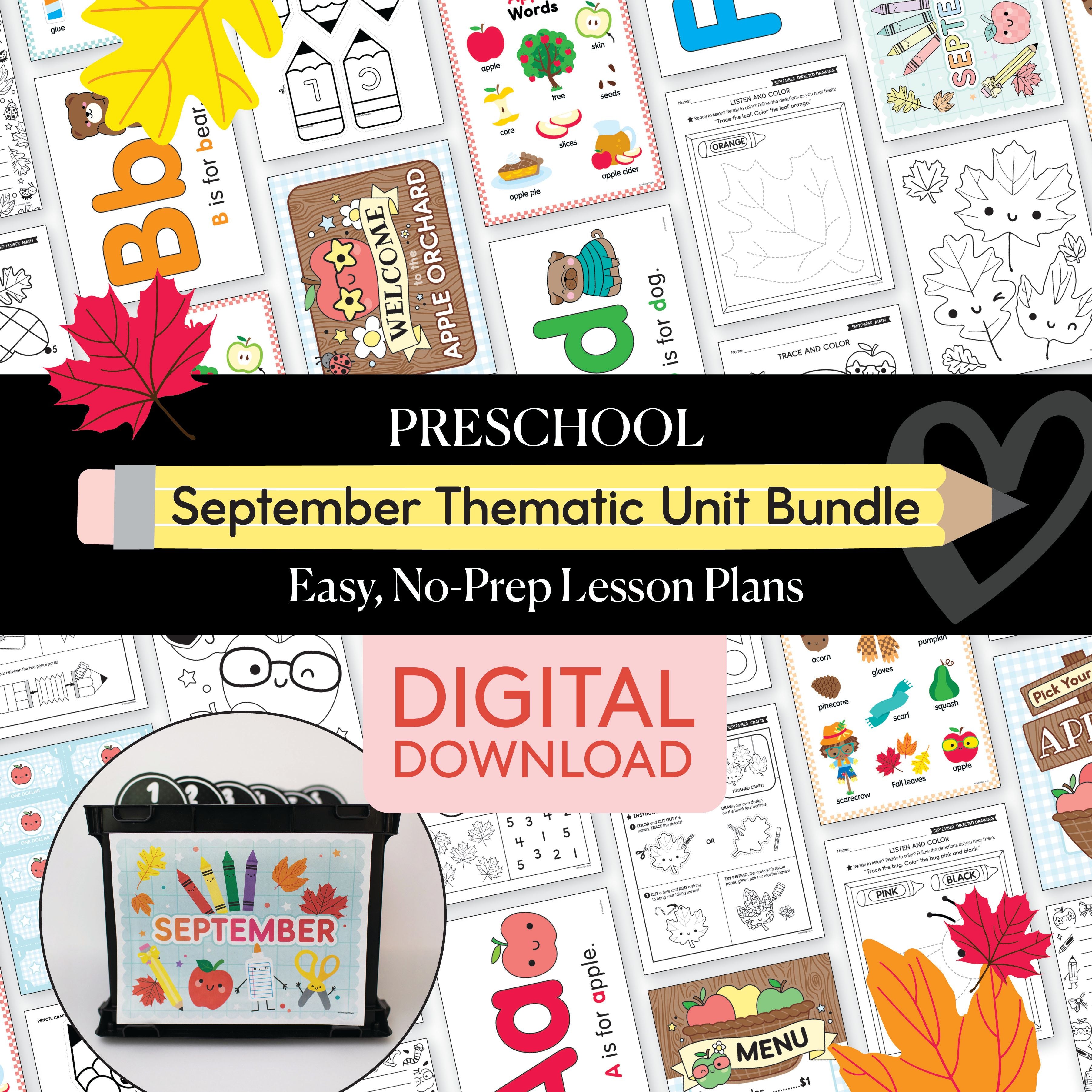 Preschool September Thematic Unit Bundle – Schoolgirl Style