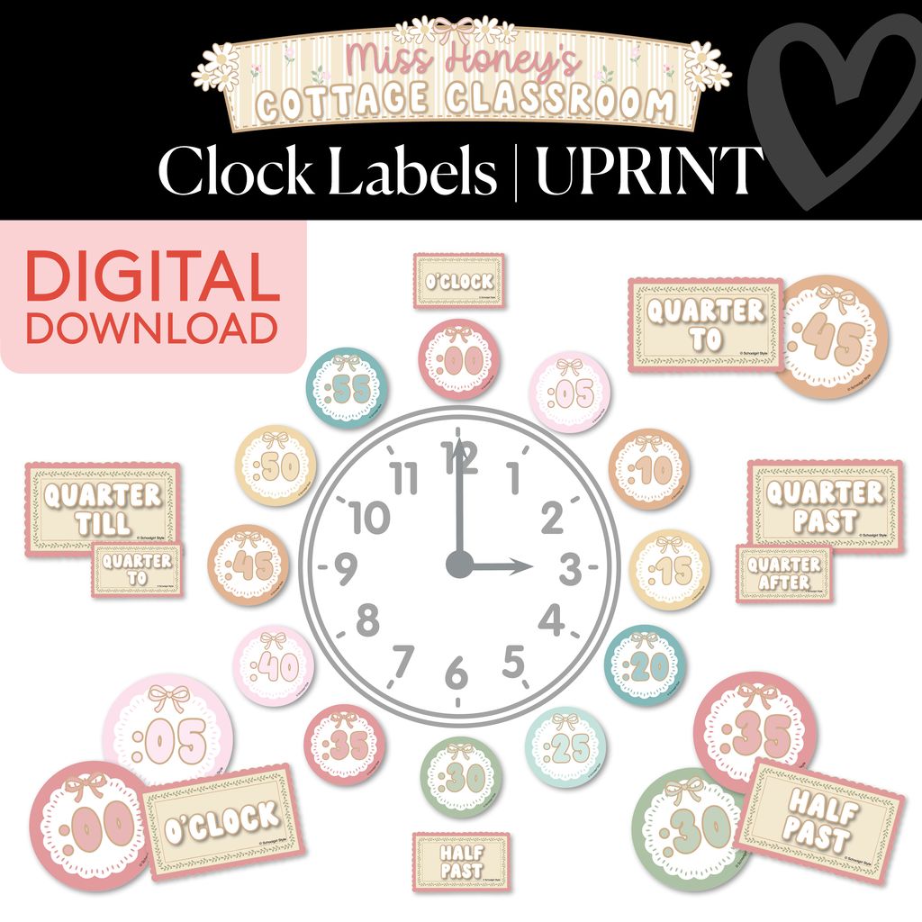 Printable Clock Labels | Miss Honey's Cottage Classroom – Schoolgirl Style