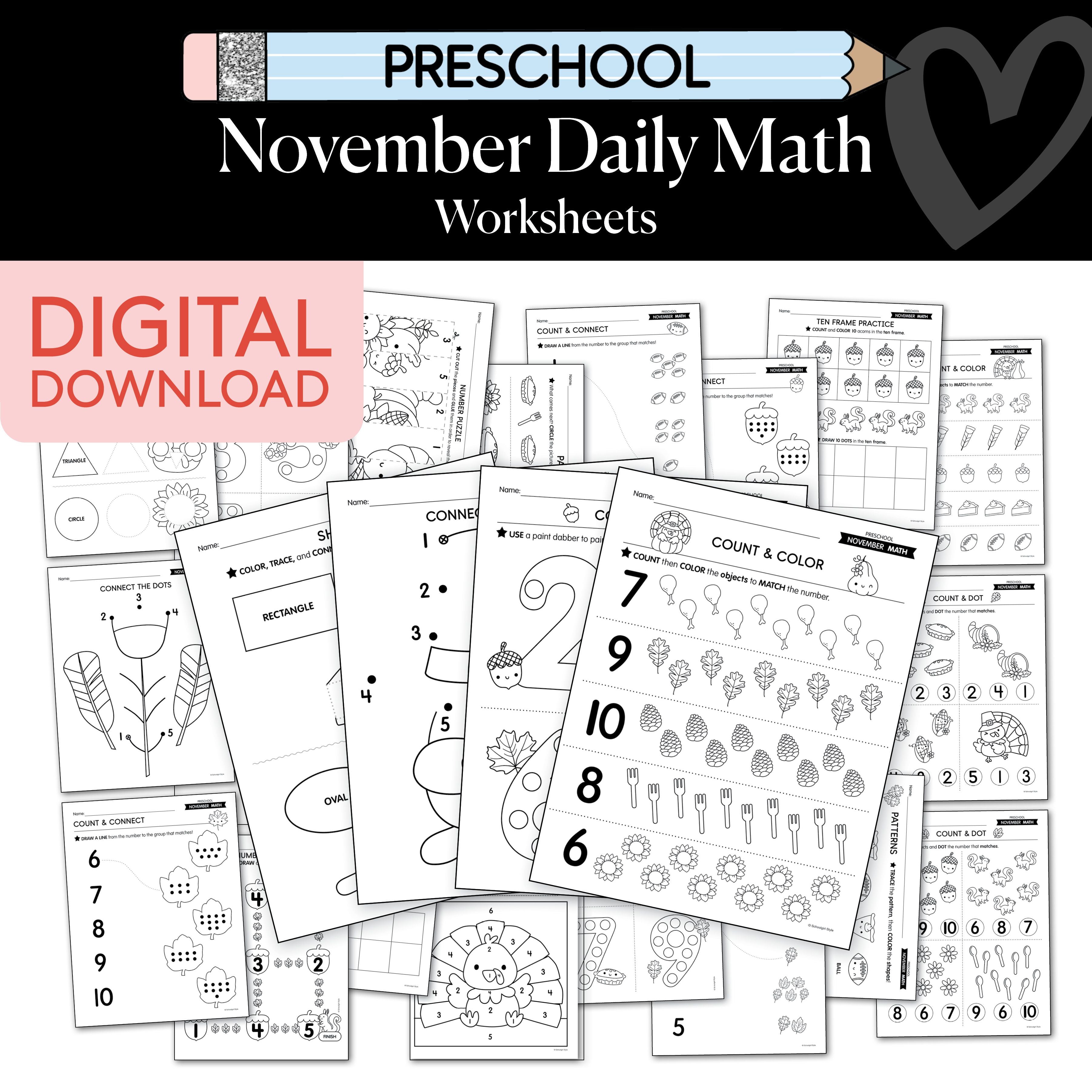 Printable Preschool November Daily Math – Schoolgirl Style