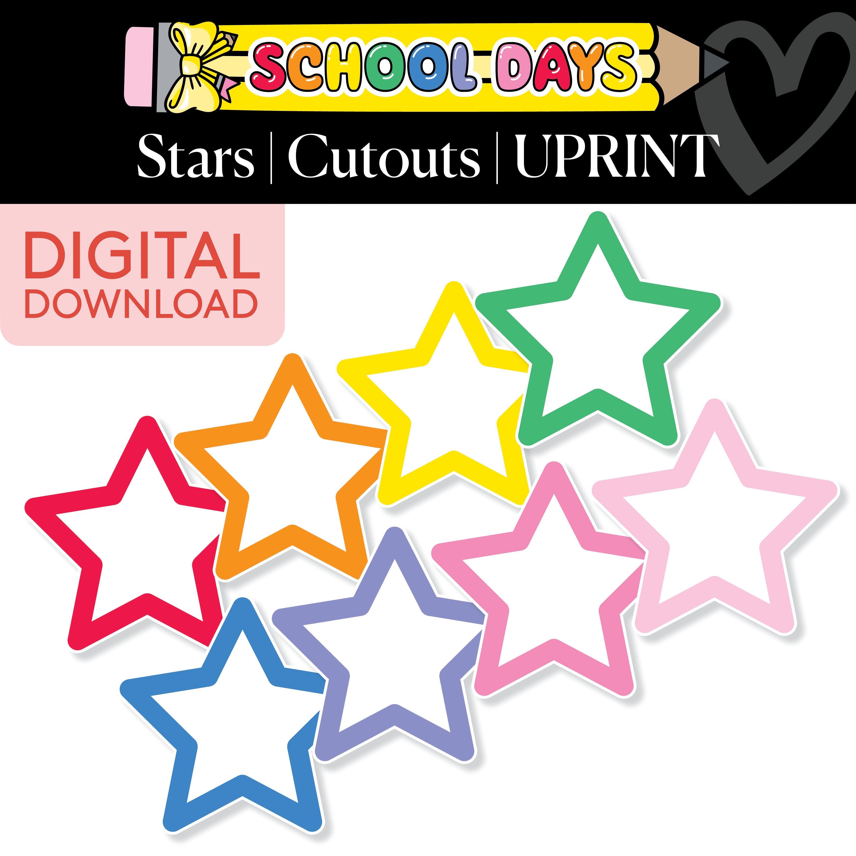 Printable Bright Rainbow Stars Bulletin Board Cutouts | School Days ...
