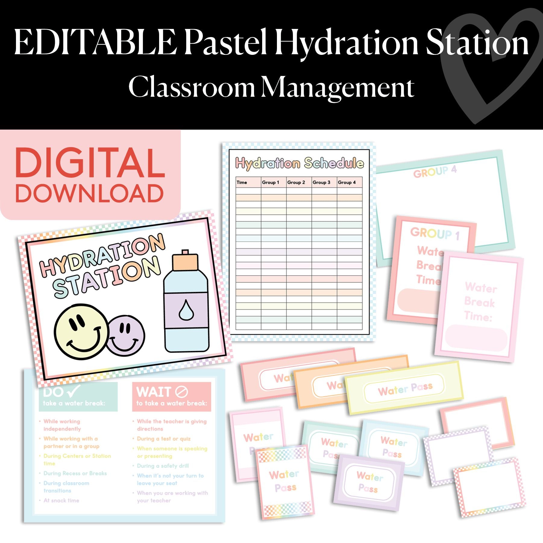 Printable Editable Pastel Hydration Station – Classroom Water Bottle M ...