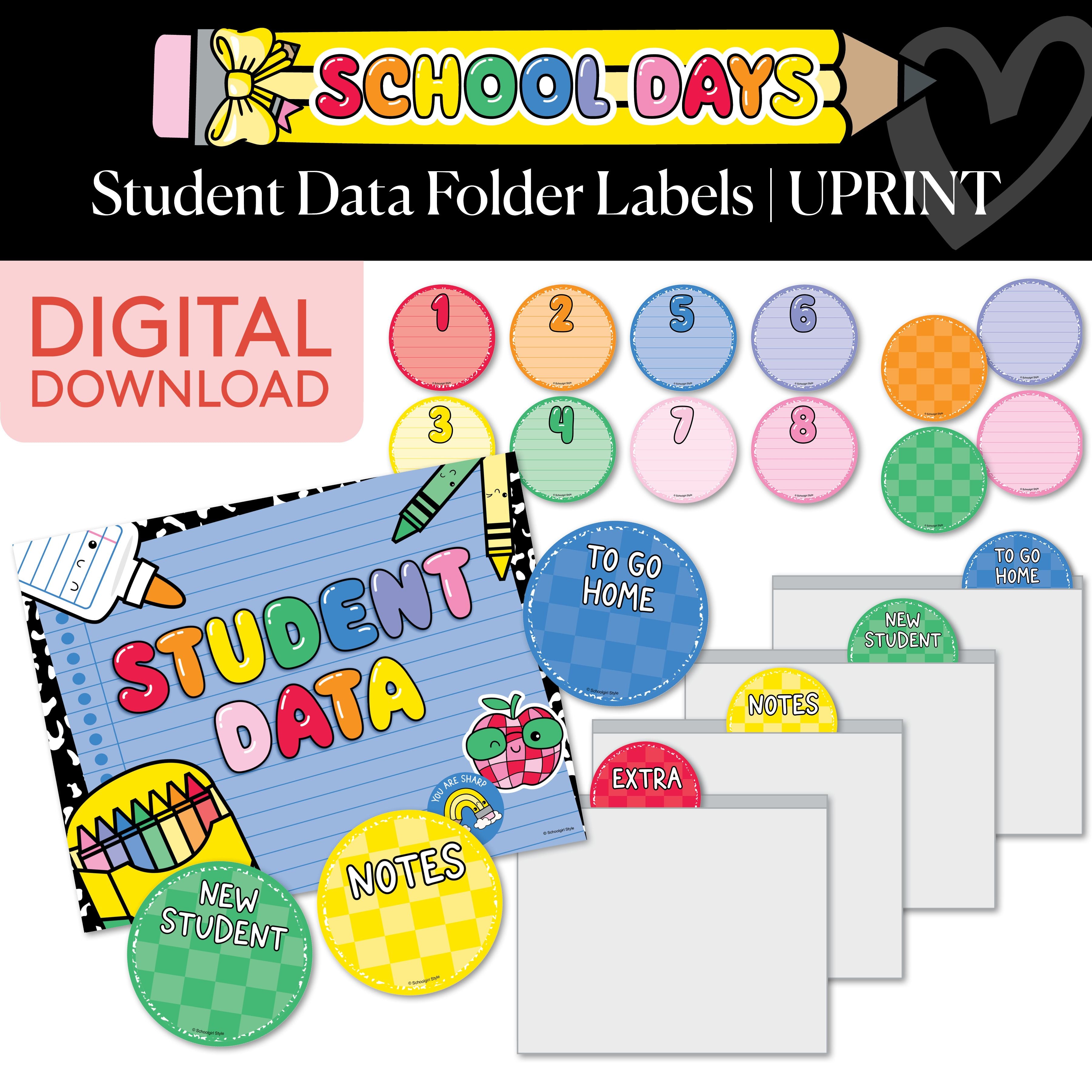 Printable Bright Rainbow Student Data Folder Labels | School Days ...