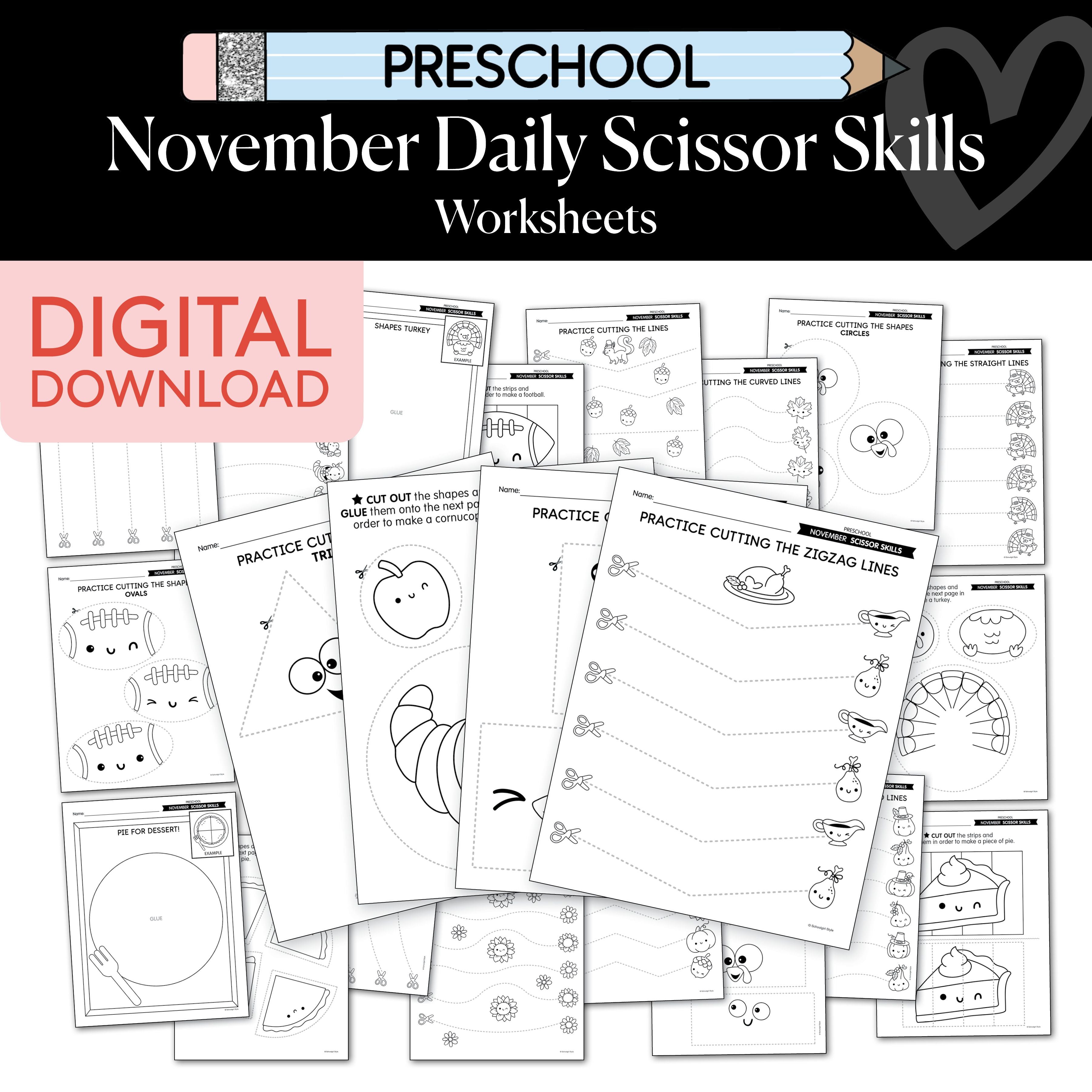 Printable Preschool November Daily Scissor Skills – Schoolgirl Style