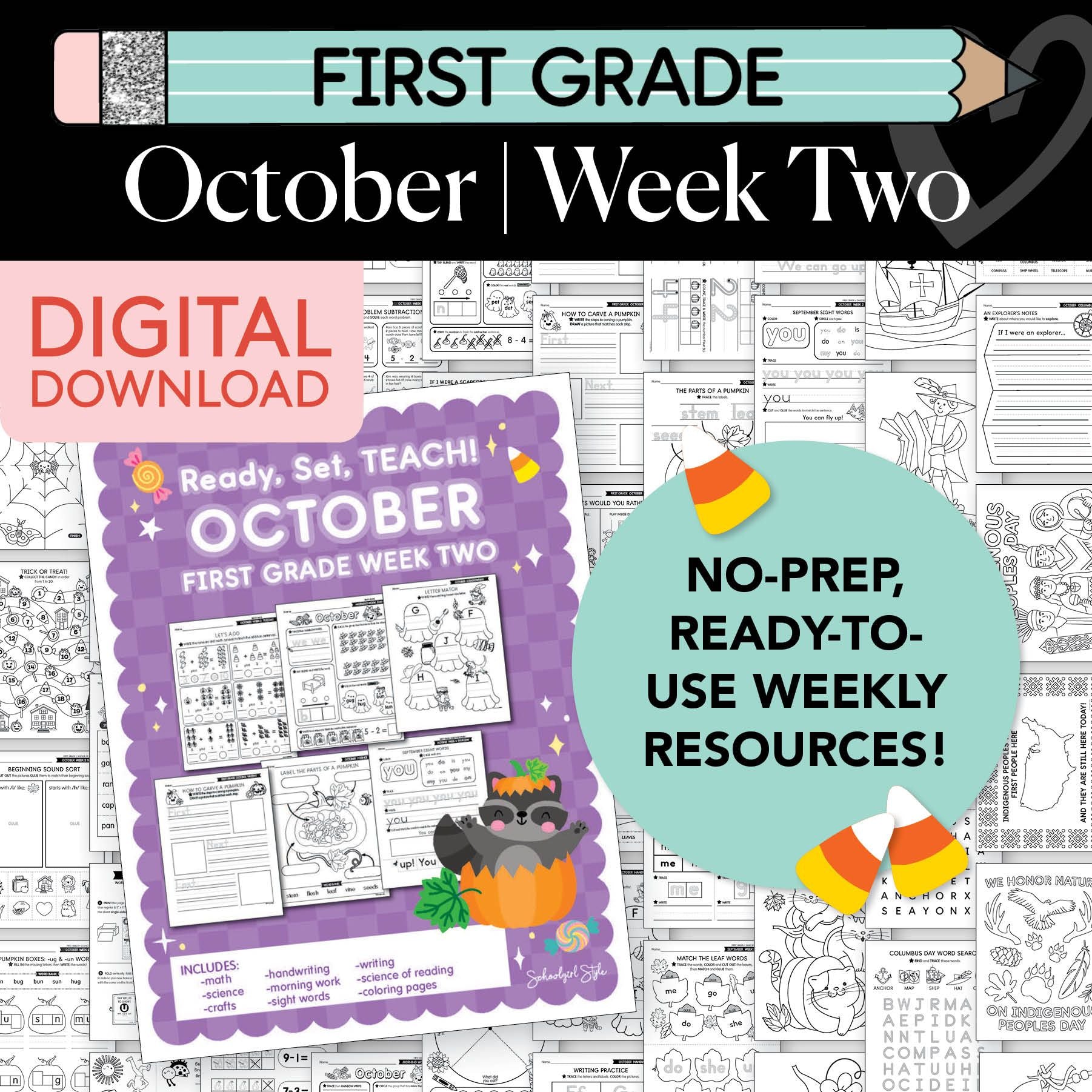 Printable First Grade October Week 2 Resources – Schoolgirl Style