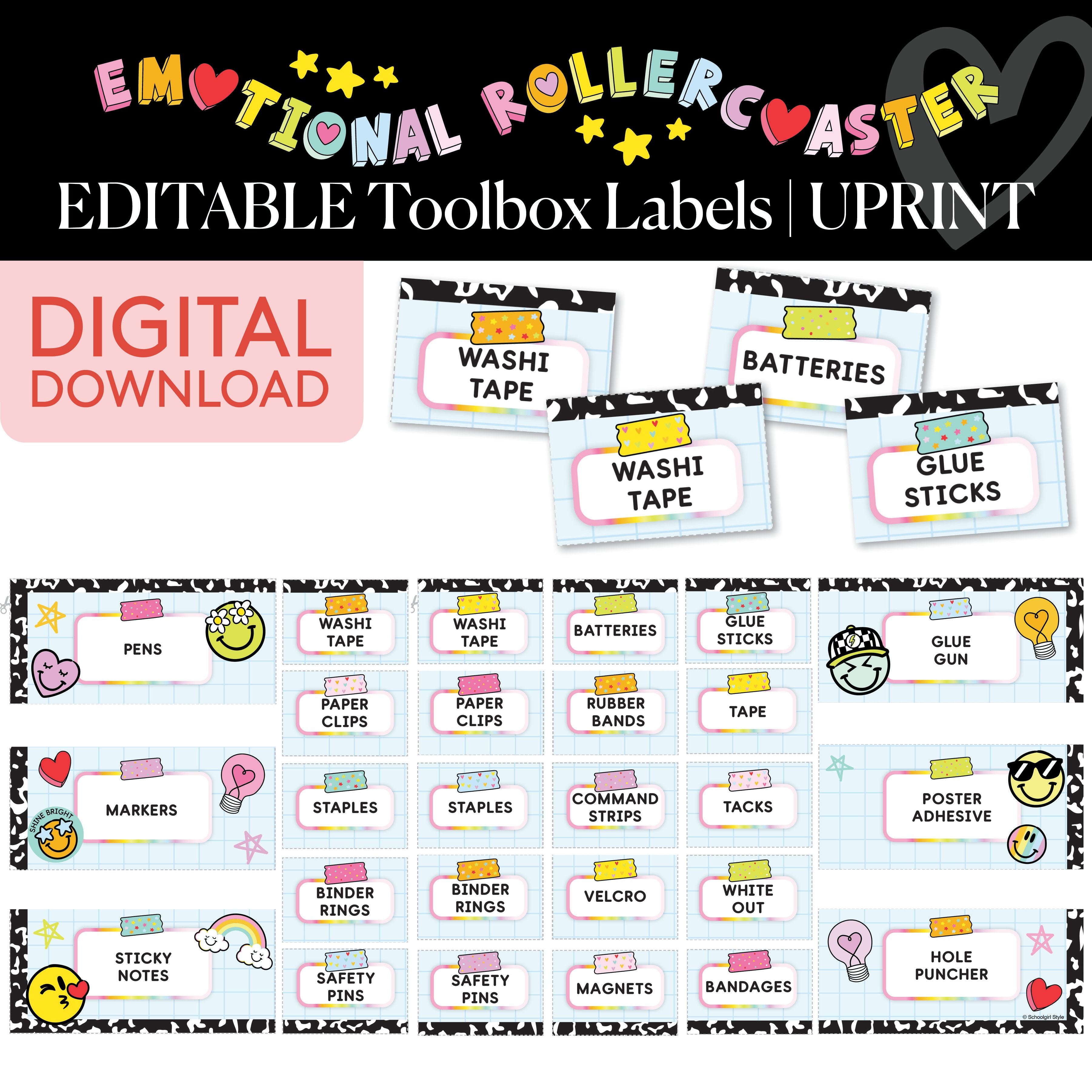 Printable Rainbow Pastel Editable Toolbox Labels | Emotional Rollercoa ...