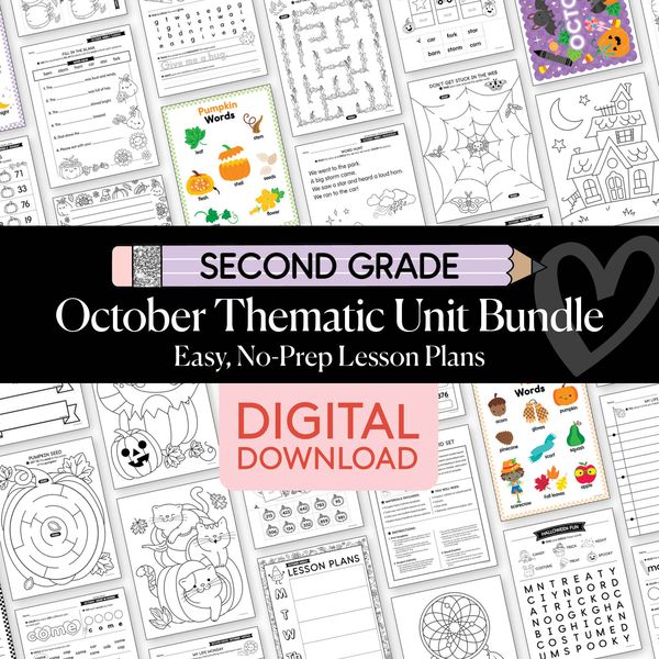 Printable Second Grade October Thematic Unit Bundle – Schoolgirl Style