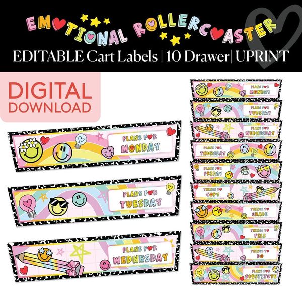 Printable Rainbow Pastel 10-Drawer Editable Classroom Cart Labels | Em ...