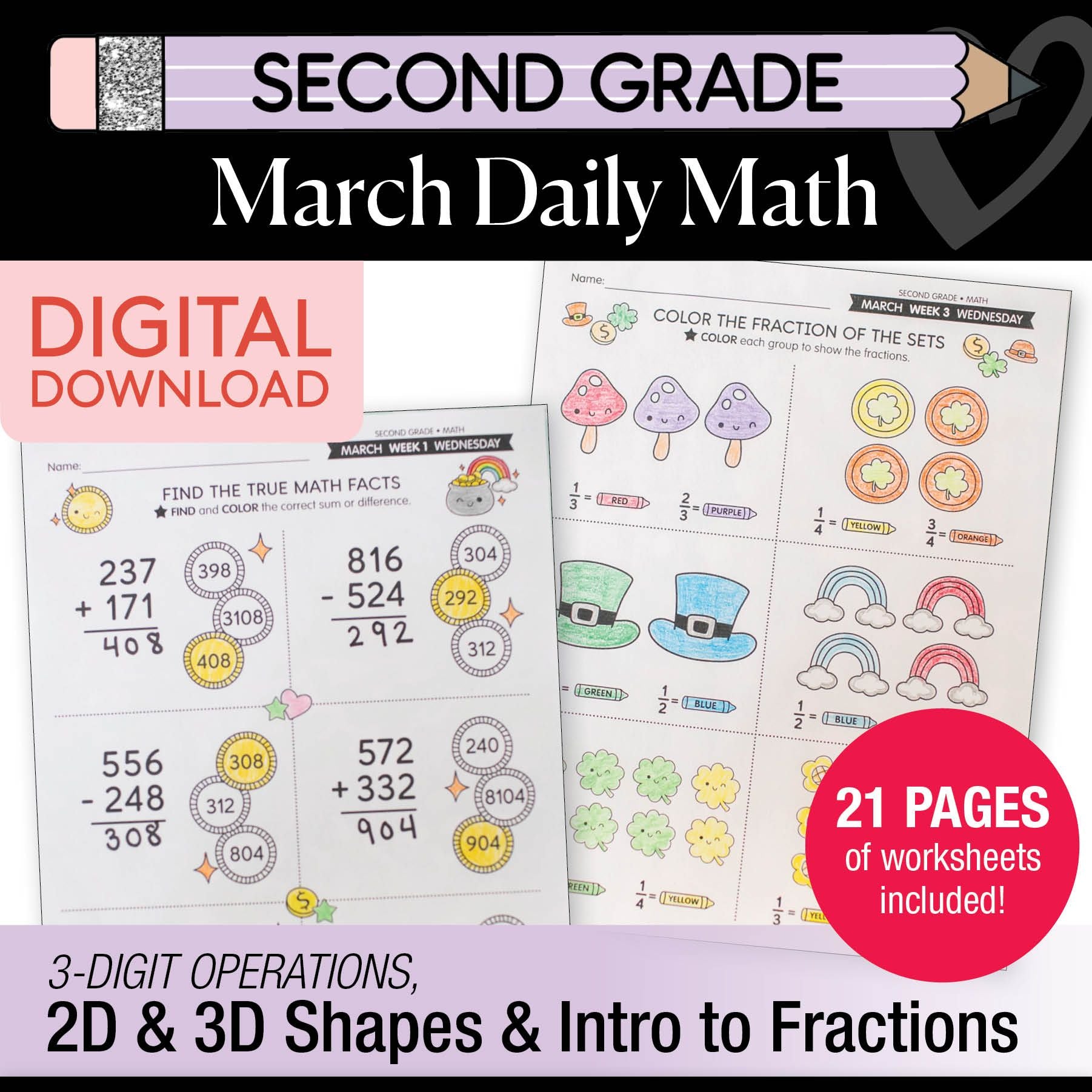 Printable Second Grade March Daily Math – Schoolgirl Style