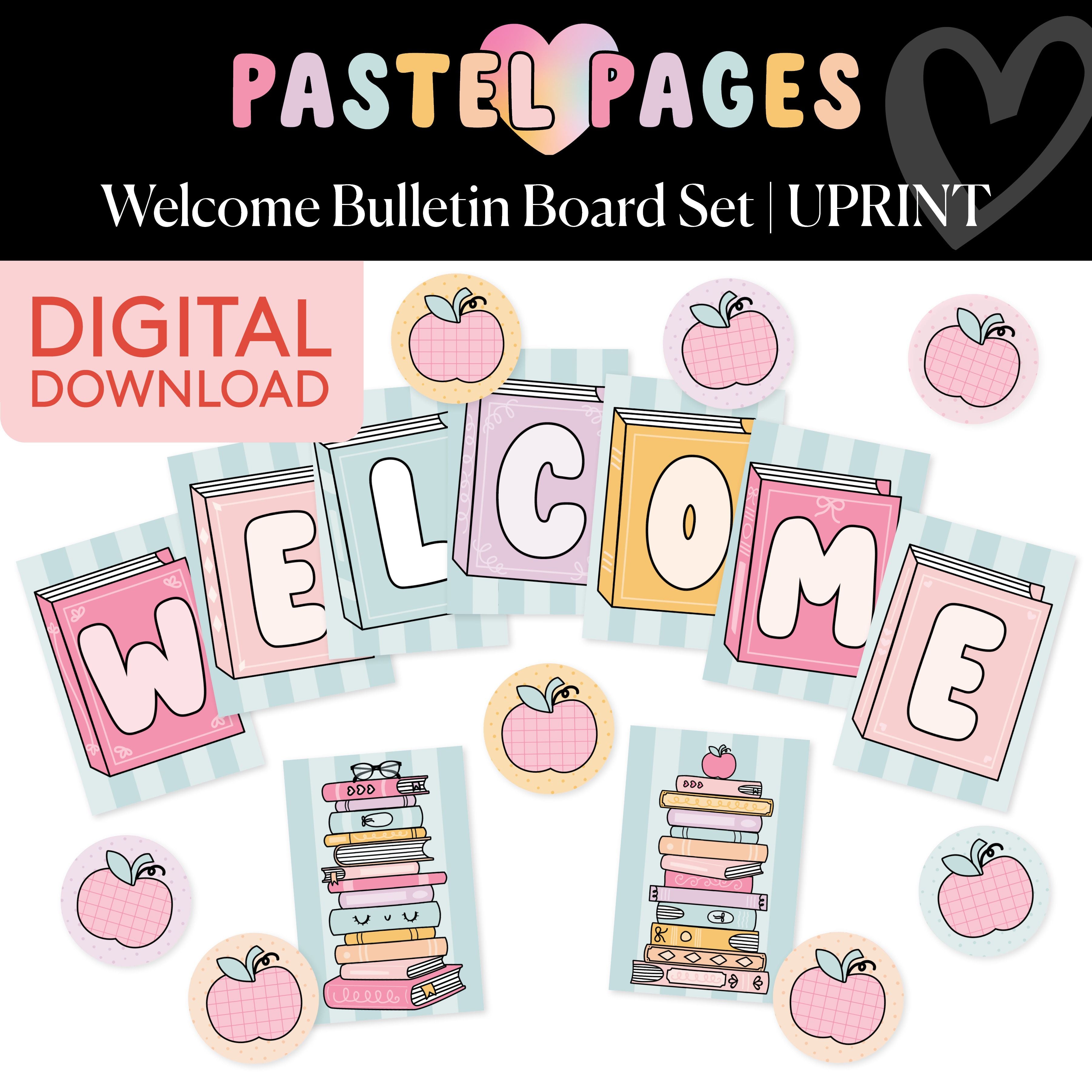 Printable Boho Pastel Welcome Bulletin Board Set | Pastel Pages ...