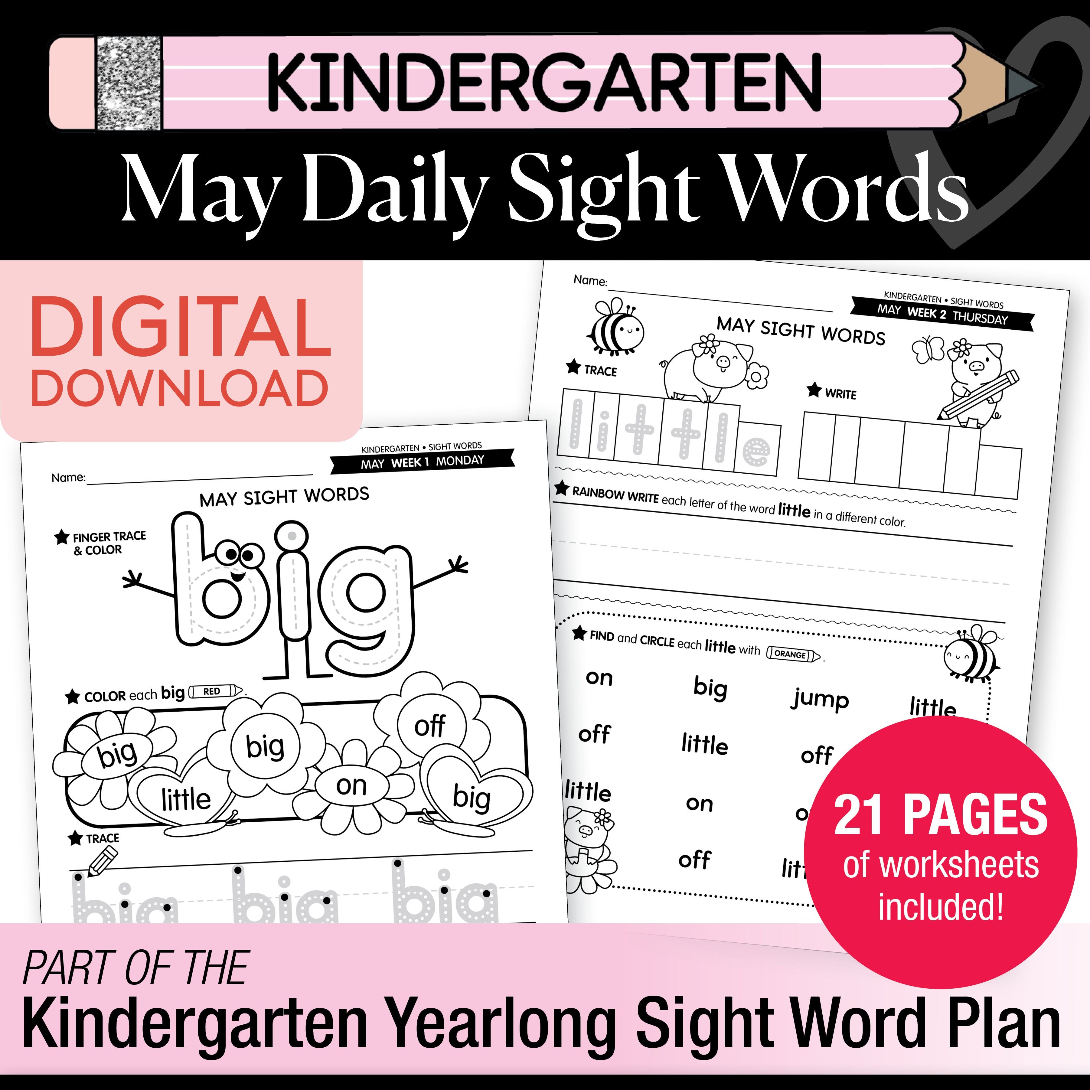 Printable Kindergarten May Daily Sight Words – Schoolgirl Style