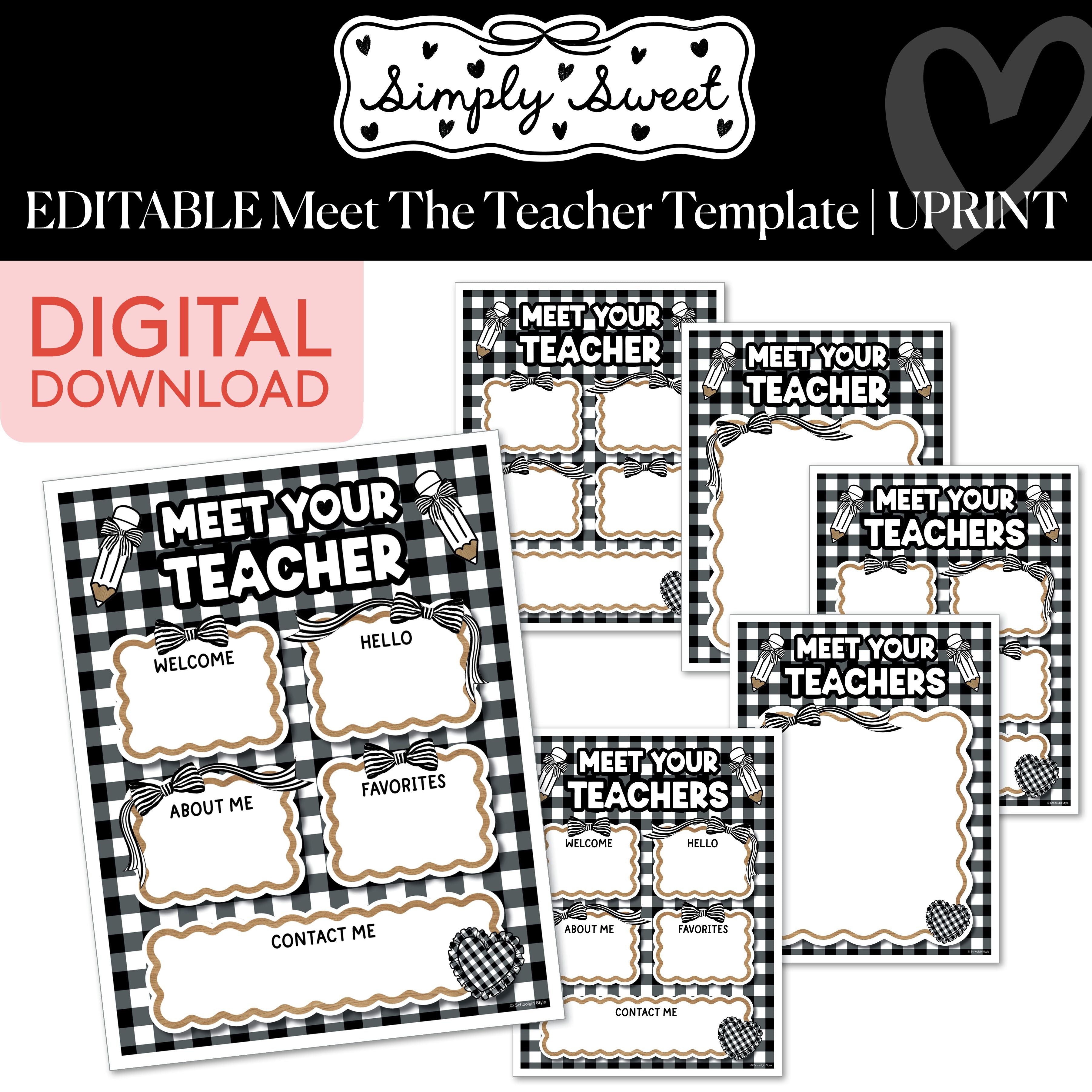 Printable Classic Black and White Editable Meet The Teacher Template ...