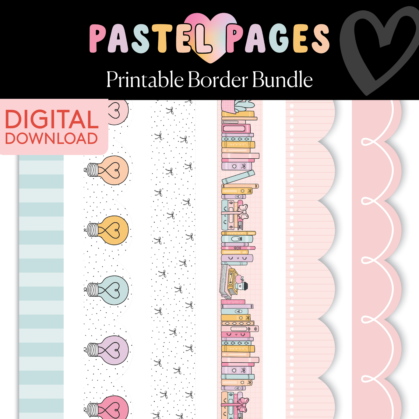 Pastel Pages Printable Border Bundle – Schoolgirl Style