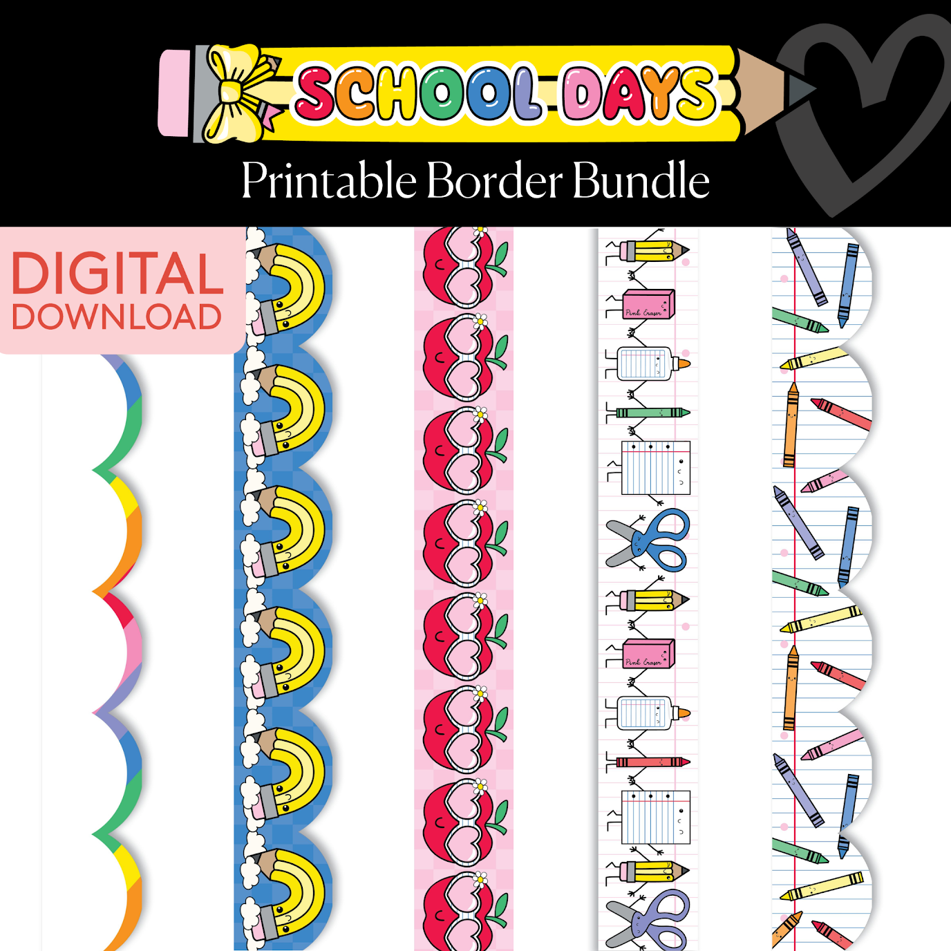 School Days Printable Border Bundle – Schoolgirl Style