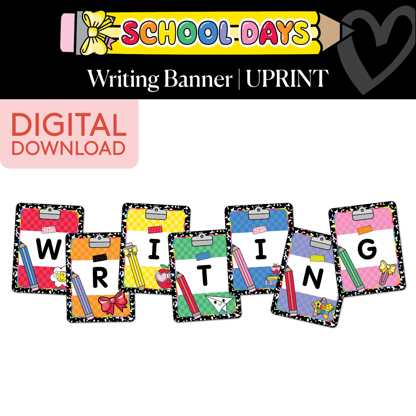 Printable Bright Rainbow Writing Banner | School Days – Schoolgirl Style