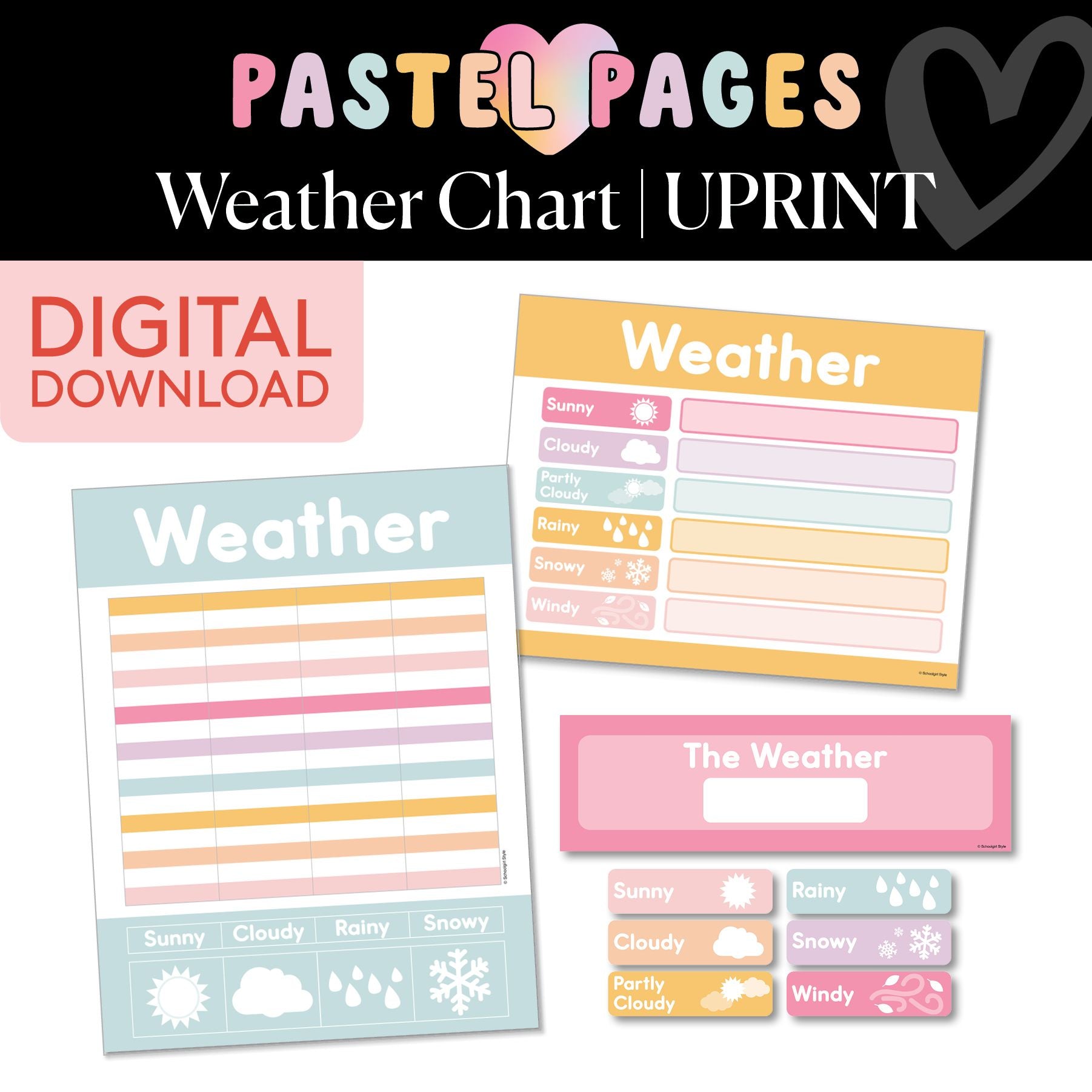 Printable Boho Pastel Weather Chart | Pastel Pages – Schoolgirl Style