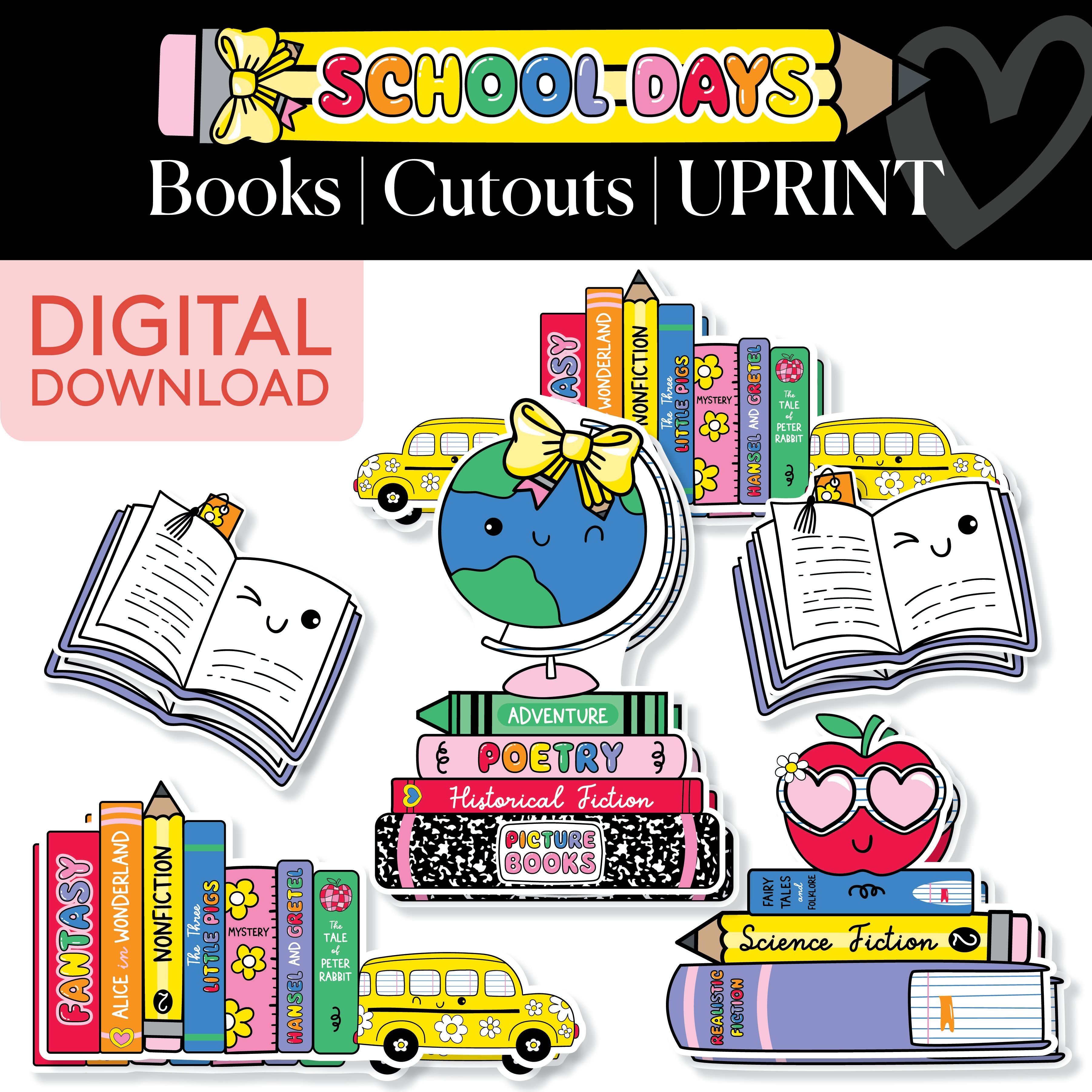 Printable Bright Rainbow Books Bulletin Board Cutouts | School Days ...