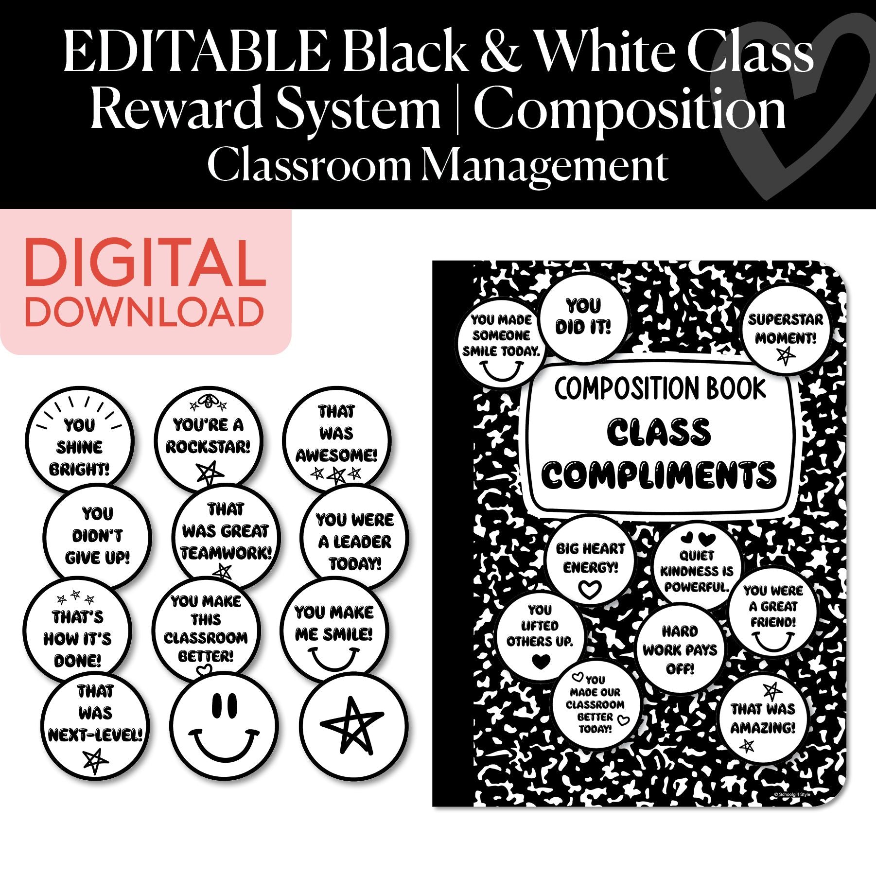 Printable Black and White Class Reward System | Composition ...