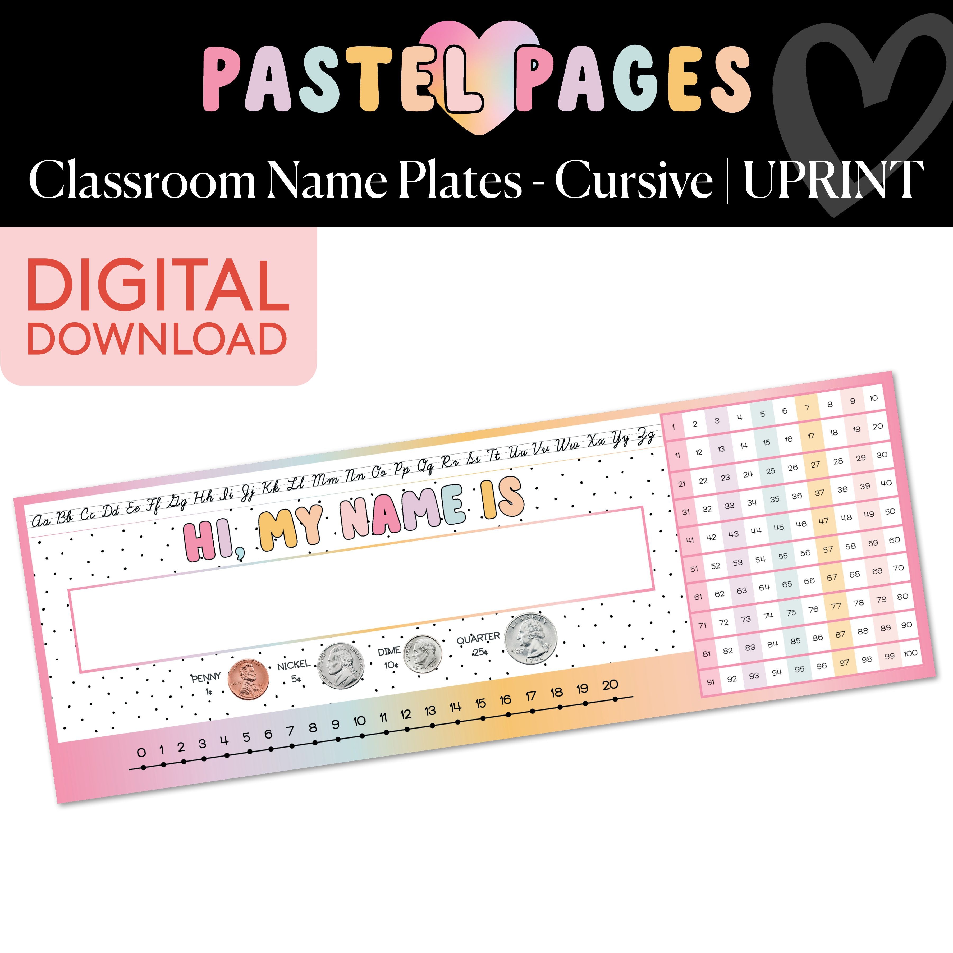 Printable Boho Pastel Cursive Classroom Name Plates | Pastel Pages ...