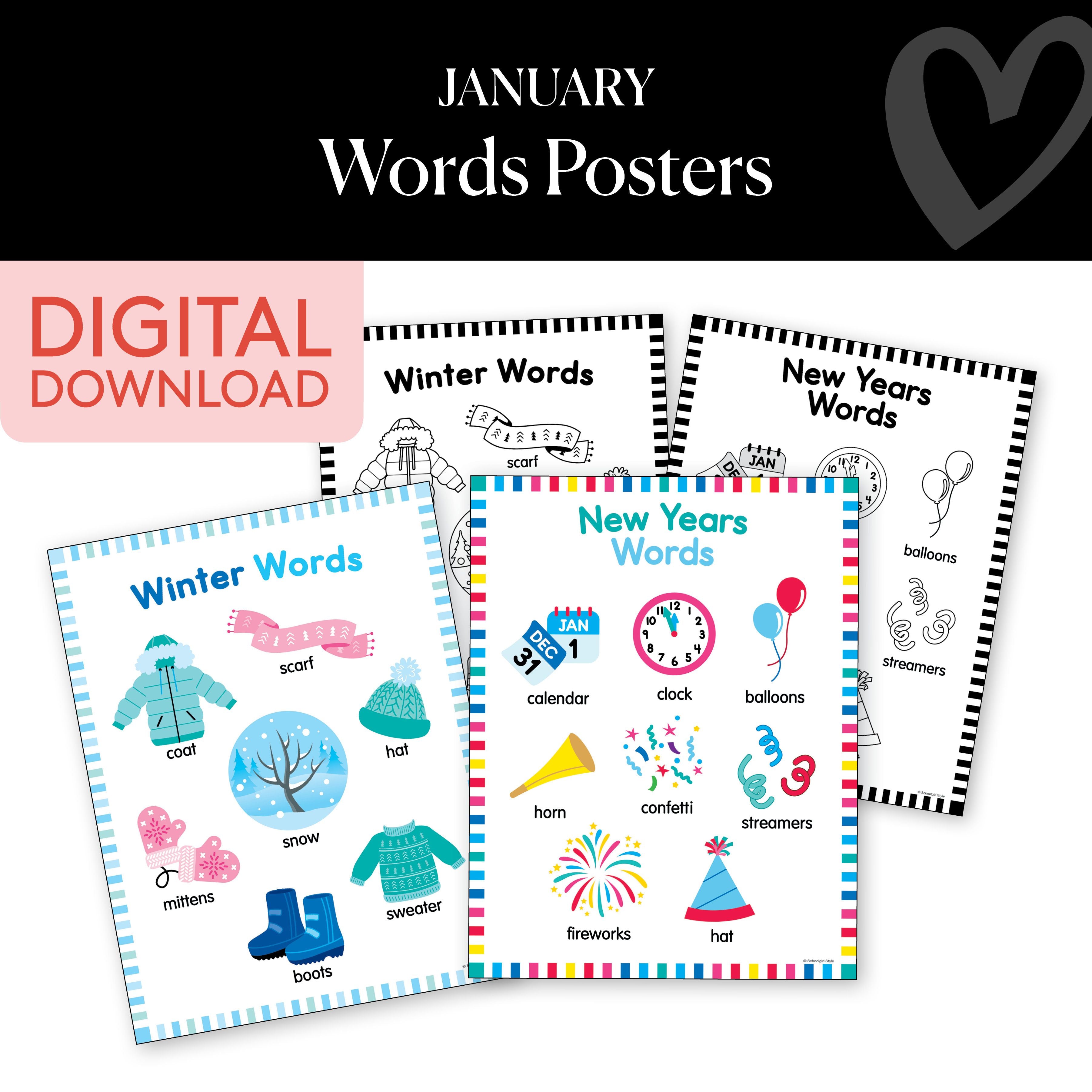 Printable January Words Posters – Schoolgirl Style