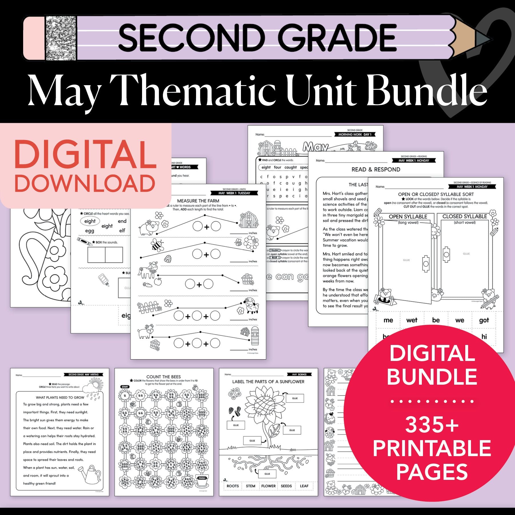 Printable Second Grade May Thematic Unit Bundle – Schoolgirl Style