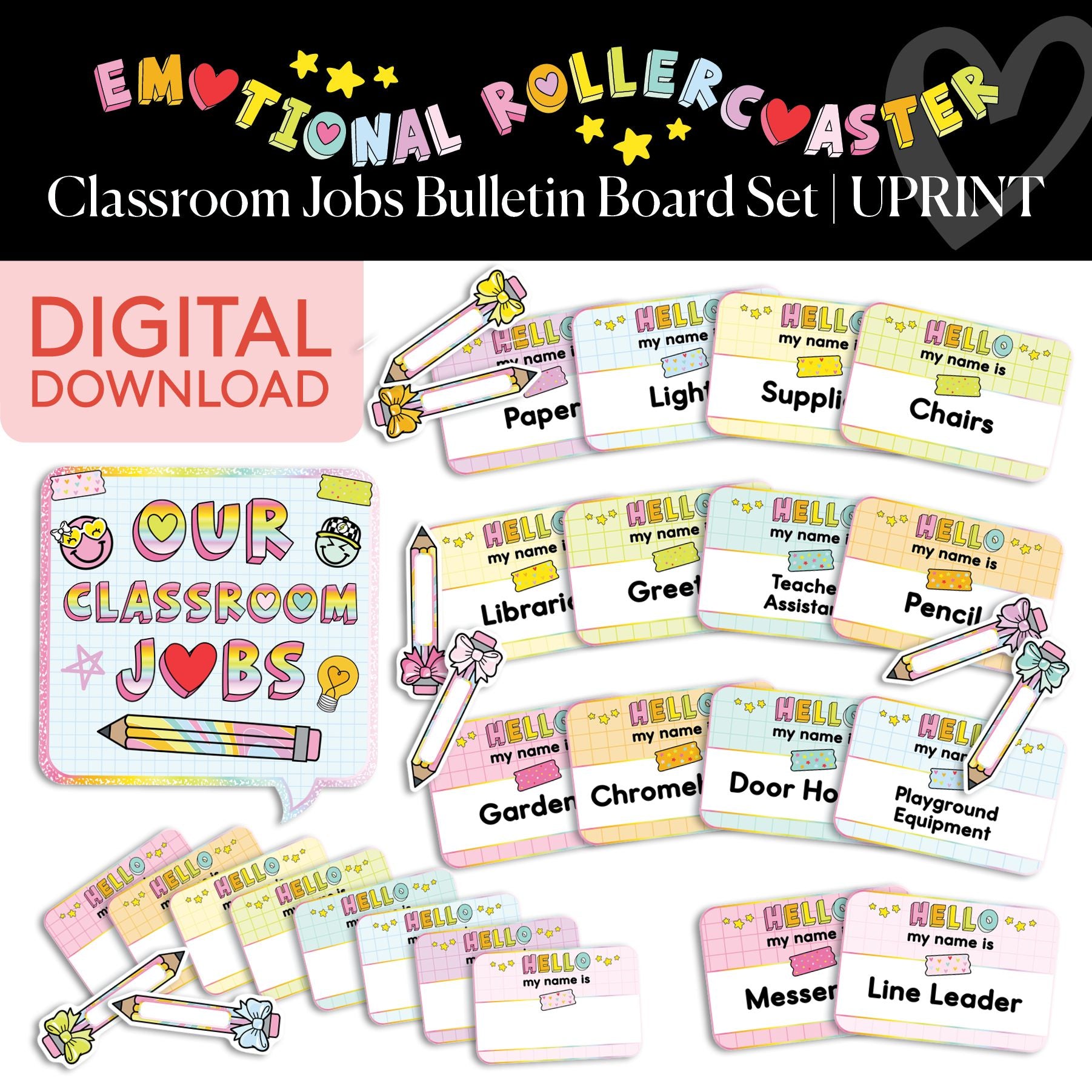 Printable Rainbow Pastel Classroom Jobs Bulletin Board Set | Emotional ...