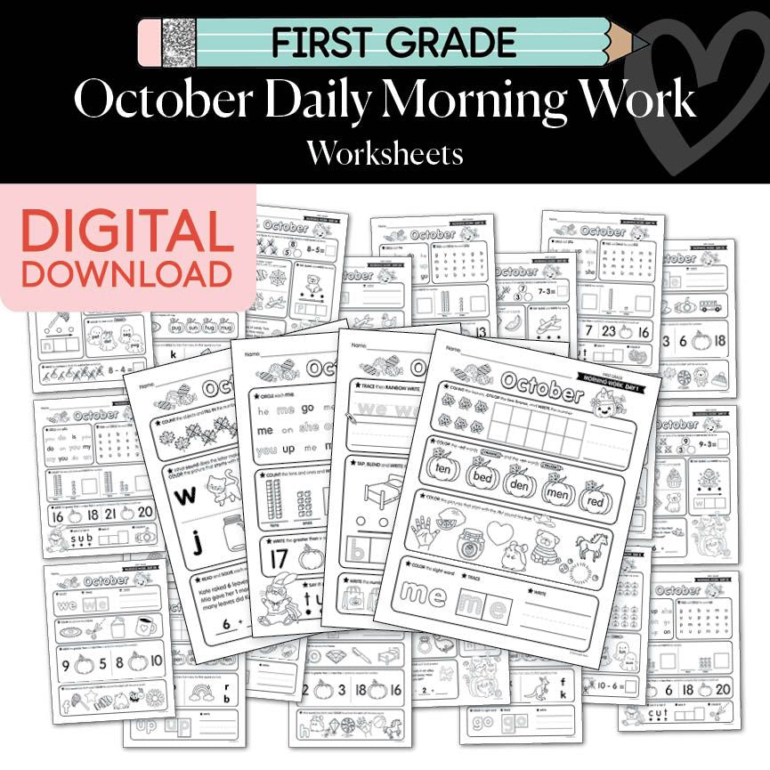 Printable First Grade October Daily Morning Work – Schoolgirl Style