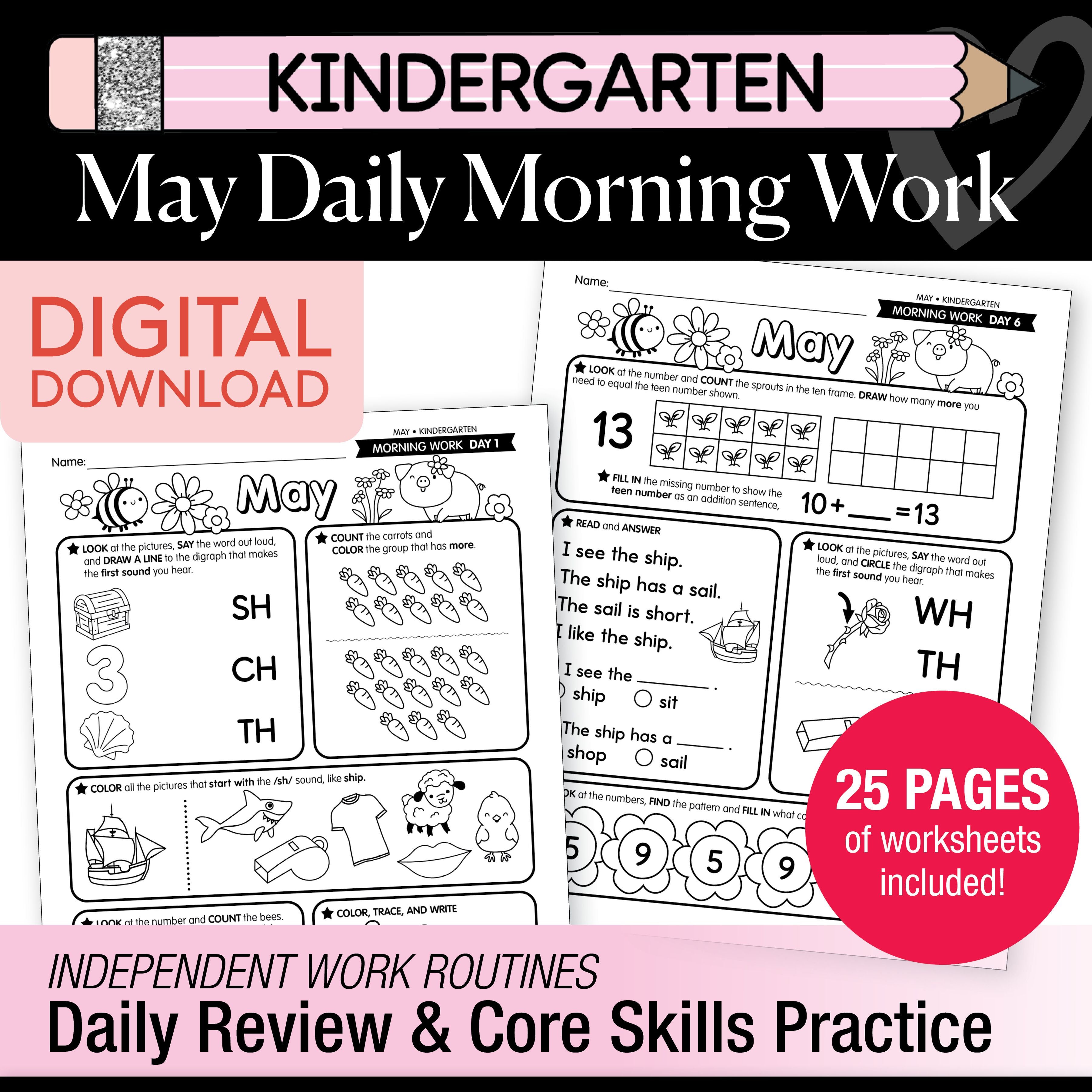 Printable Kindergarten May Daily Morning Work – Schoolgirl Style