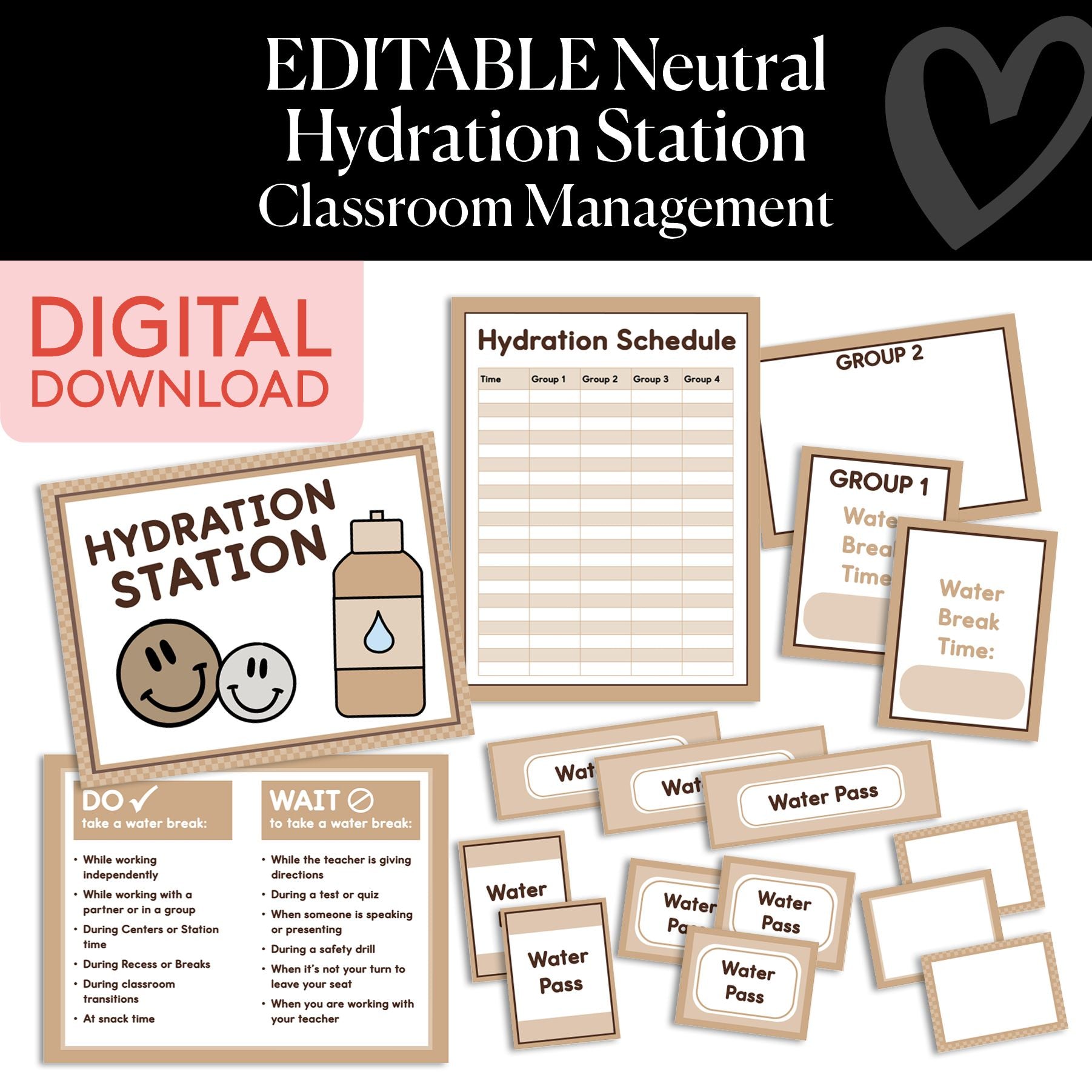 Printable Editable Neutral Hydration Station – Classroom Water Bottle ...