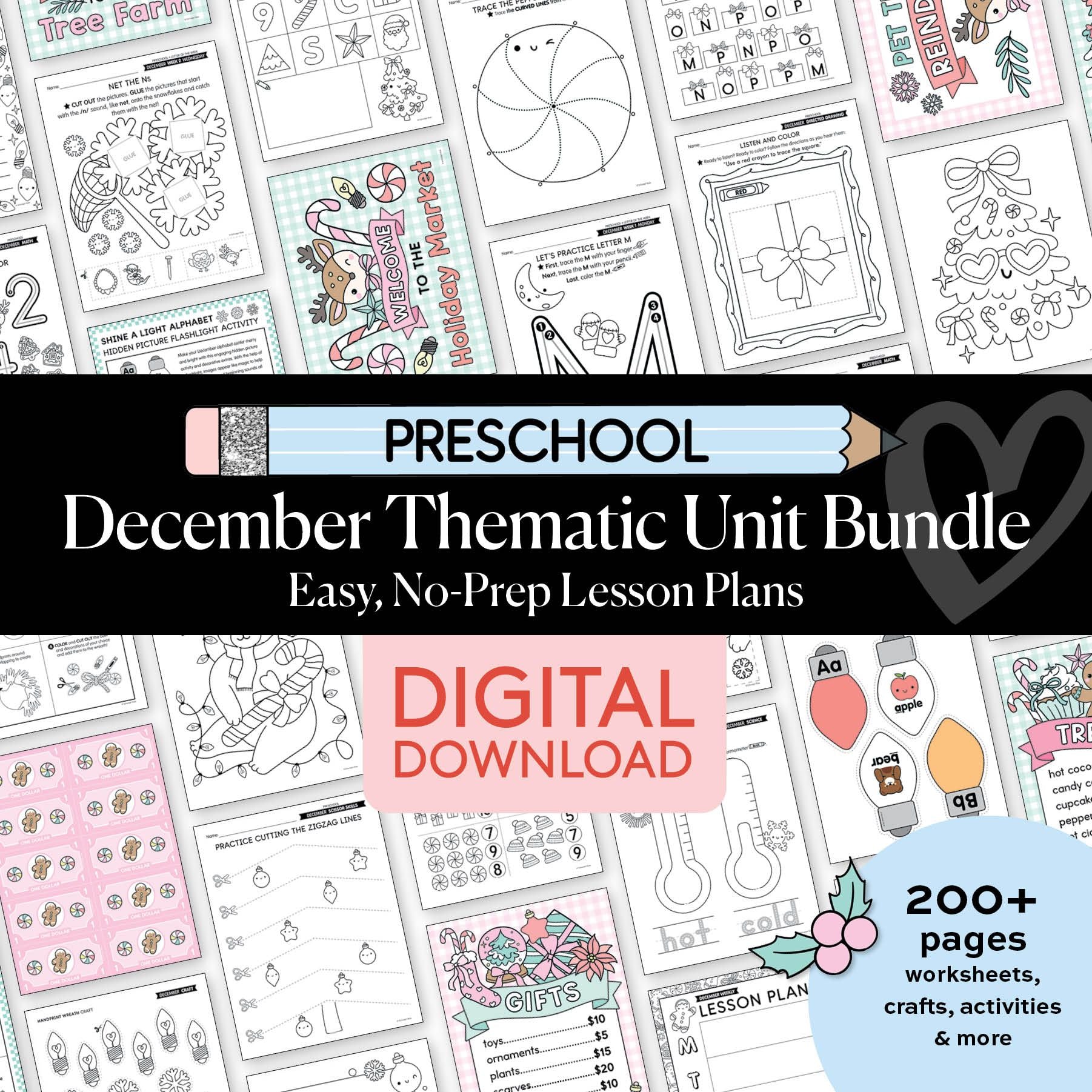 Printable Preschool December Thematic Unit Bundle – Schoolgirl Style
