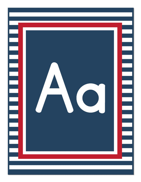 Alphabet Letters Print | Preppy Nautical Red and Navy Blue | Schoolgirl ...
