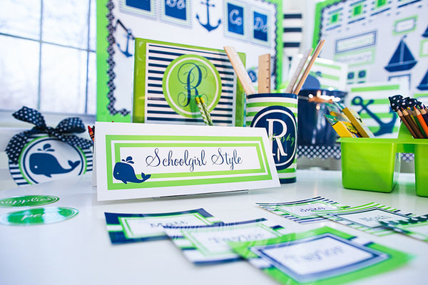 Nameplates | Preppy Nautical Lime Green & Navy Blue | Schoolgirl Style