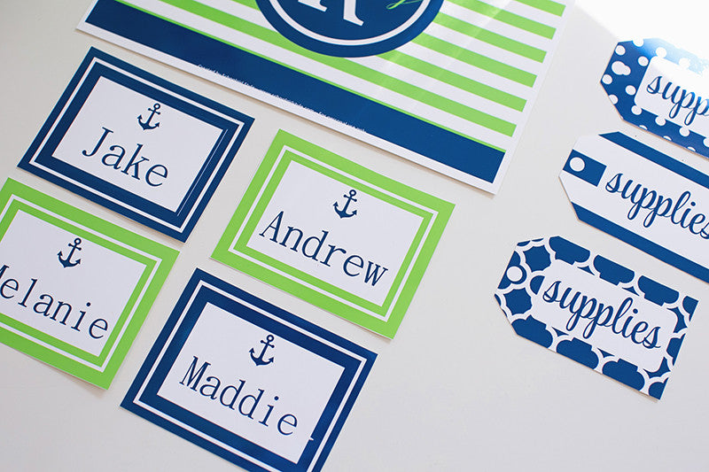Multipurpose Labels | Preppy Nautical Lime Green and Navy Blue ...