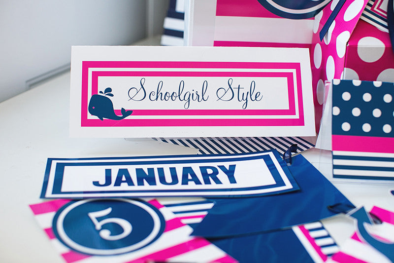 Nameplates | Preppy Nautical Hot Pink and Navy Blue | Schoolgirl Style