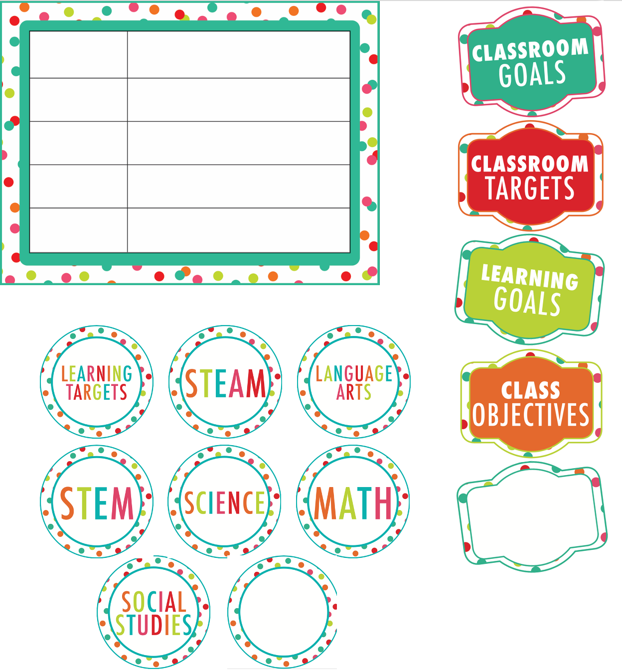 Confetti Learning Target Signs | Black, White and Stylish Brights ...