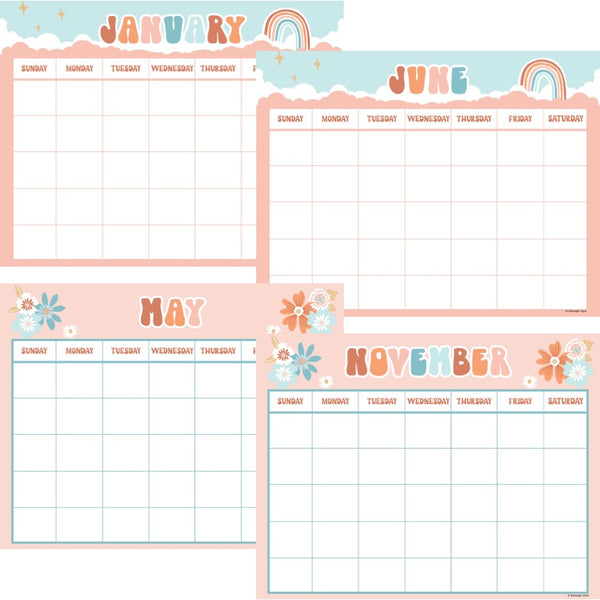 12 Month Wall Calendar | Retro Classroom Decor | Schoolgirl Style