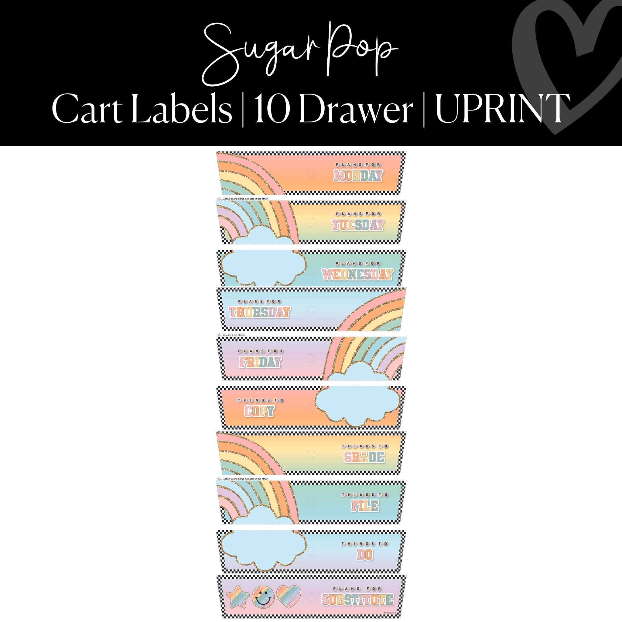 Printable and Editable 10 Drawer Rolling Cart Labels | Schoolgirl Style