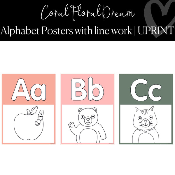 Printable Alphabet Posters with Line Work | Coral Classroom Decor ...