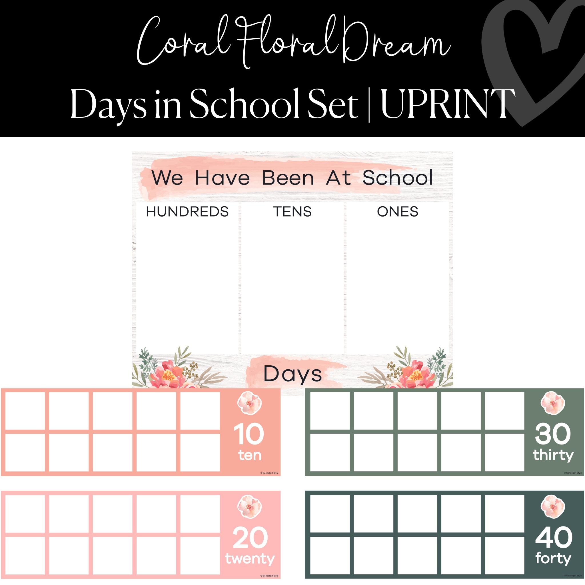 Days in School Chart | Coral Classroom D | Schoolgirl Style