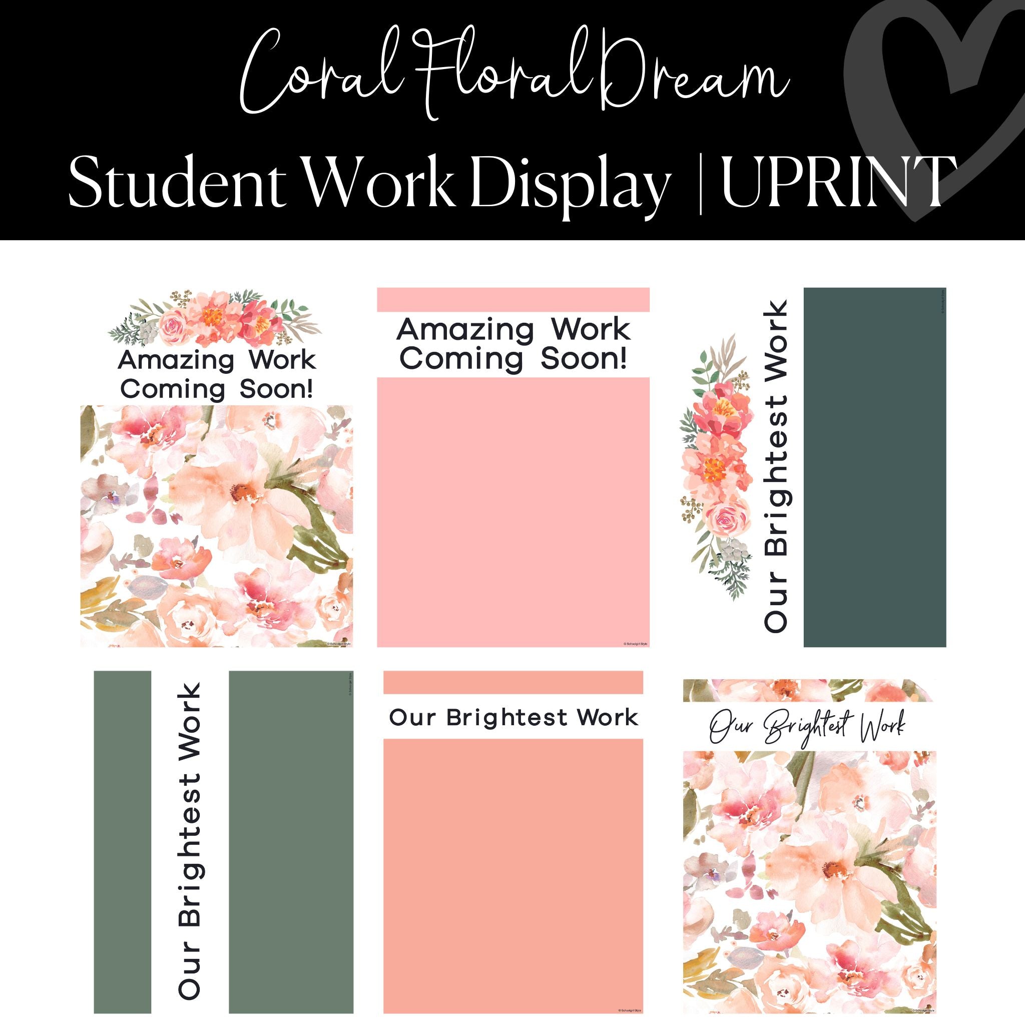 Printable Student Work Display Set | Coral Classroom Decor | Schoolgirl ...