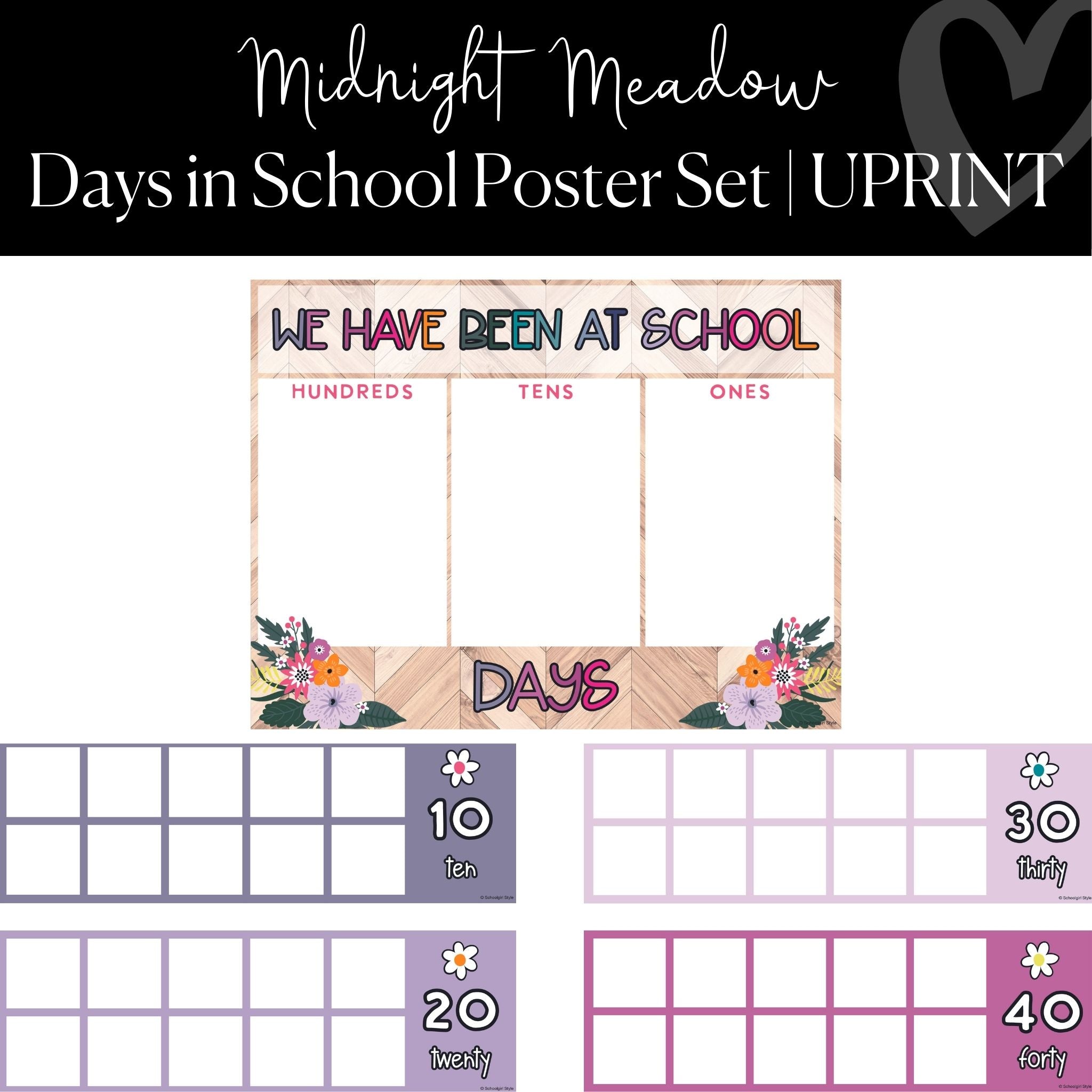 Days in School Chart | Floral Classroom Decor | Schoolgirl Style