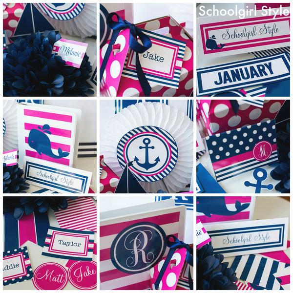 Preppy Nautical Hot Pink and Navy Blue - Full Collection {UPRINT ...