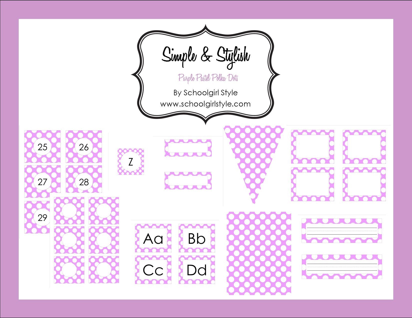 Lavender and White Polka Dots | Full Printable Classroom Decor Bundle ...