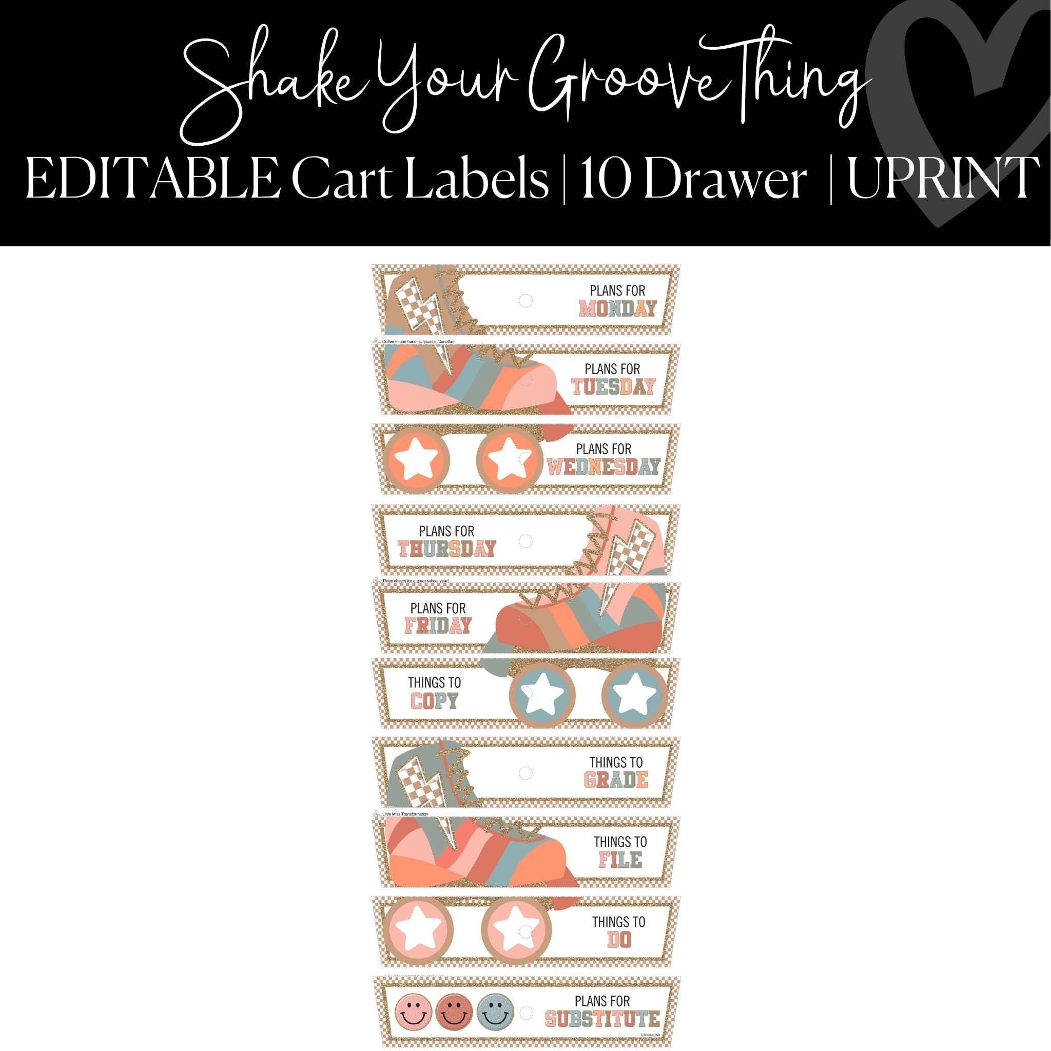 Printable and Editable 10 Drawer Rolling Cart Labels | Schoolgirl Style