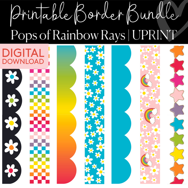 Printable Border Bundle | Pops of Rainbow Rays | UPRINT | Schoolgirl S ...