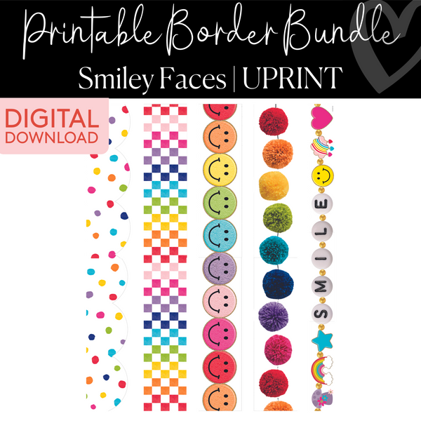 Printable Border Bundle | Smiley Face | UPRINT | Schoolgirl Style